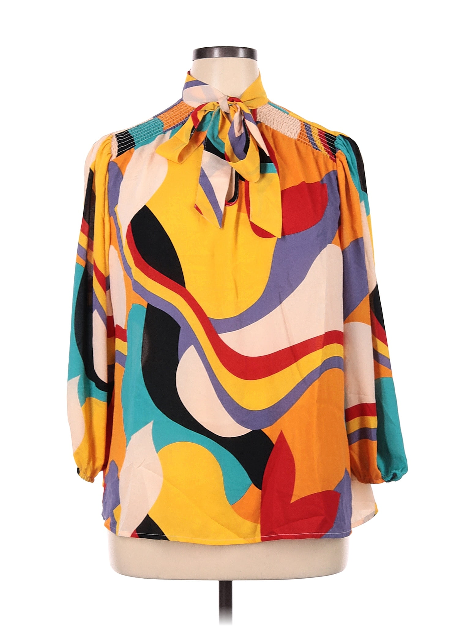 Love Story 100 Polyester Yellow Long Sleeve Blouse Size 1x Plus 50