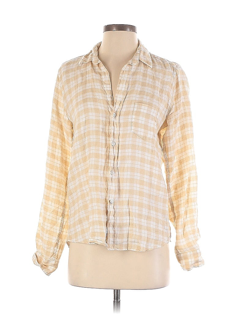 Frank & Eileen 100% Linen Checkered-gingham Plaid Yellow Ivory Long Sleeve Button-Down Shirt ...