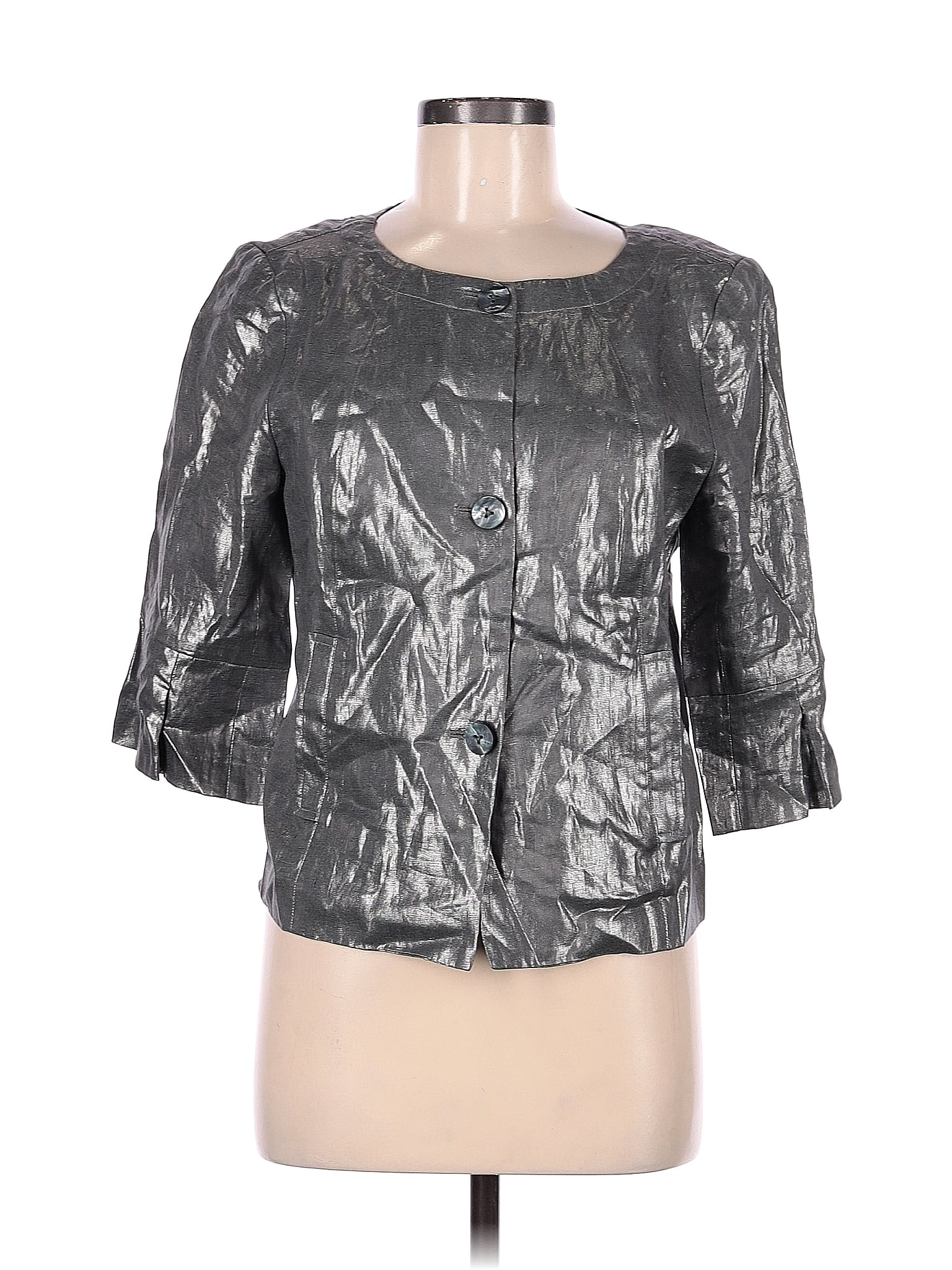 Yansi Fugel 100% Linen Solid Color Block Metallic Silver Blazer Size 8 - 75% off | thredUP