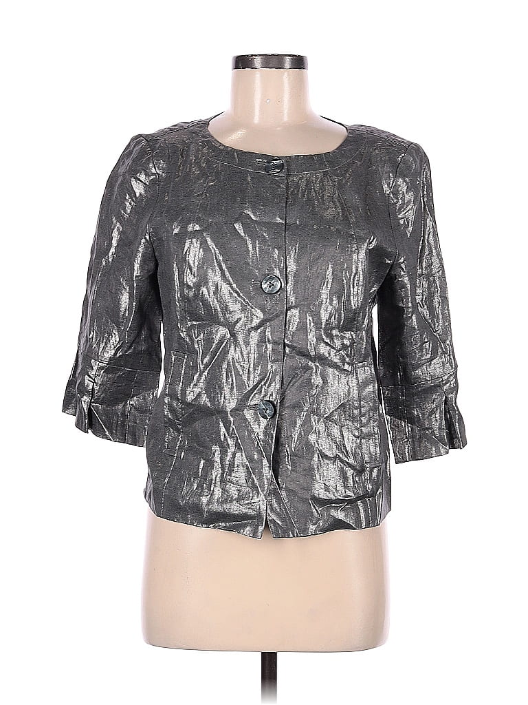 Yansi Fugel 100% Linen Solid Color Block Metallic Silver Blazer Size 8 - 75% off | thredUP