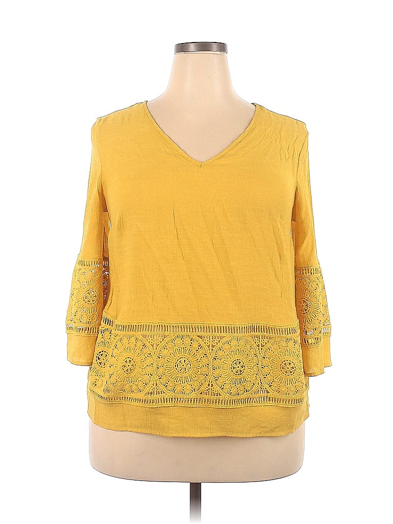 Unique Spectrum Yellow Long Sleeve Blouse Size 1X (Plus) - 53% off ...