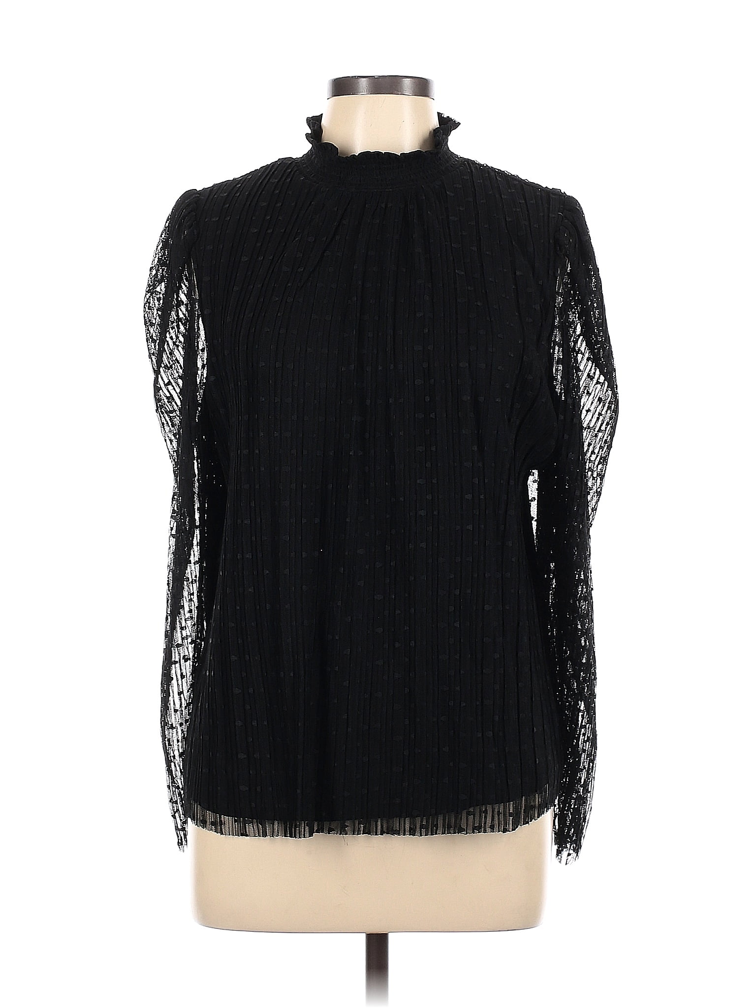 Cece 100 Polyester Polka Dots Black Long Sleeve Blouse Size L 79
