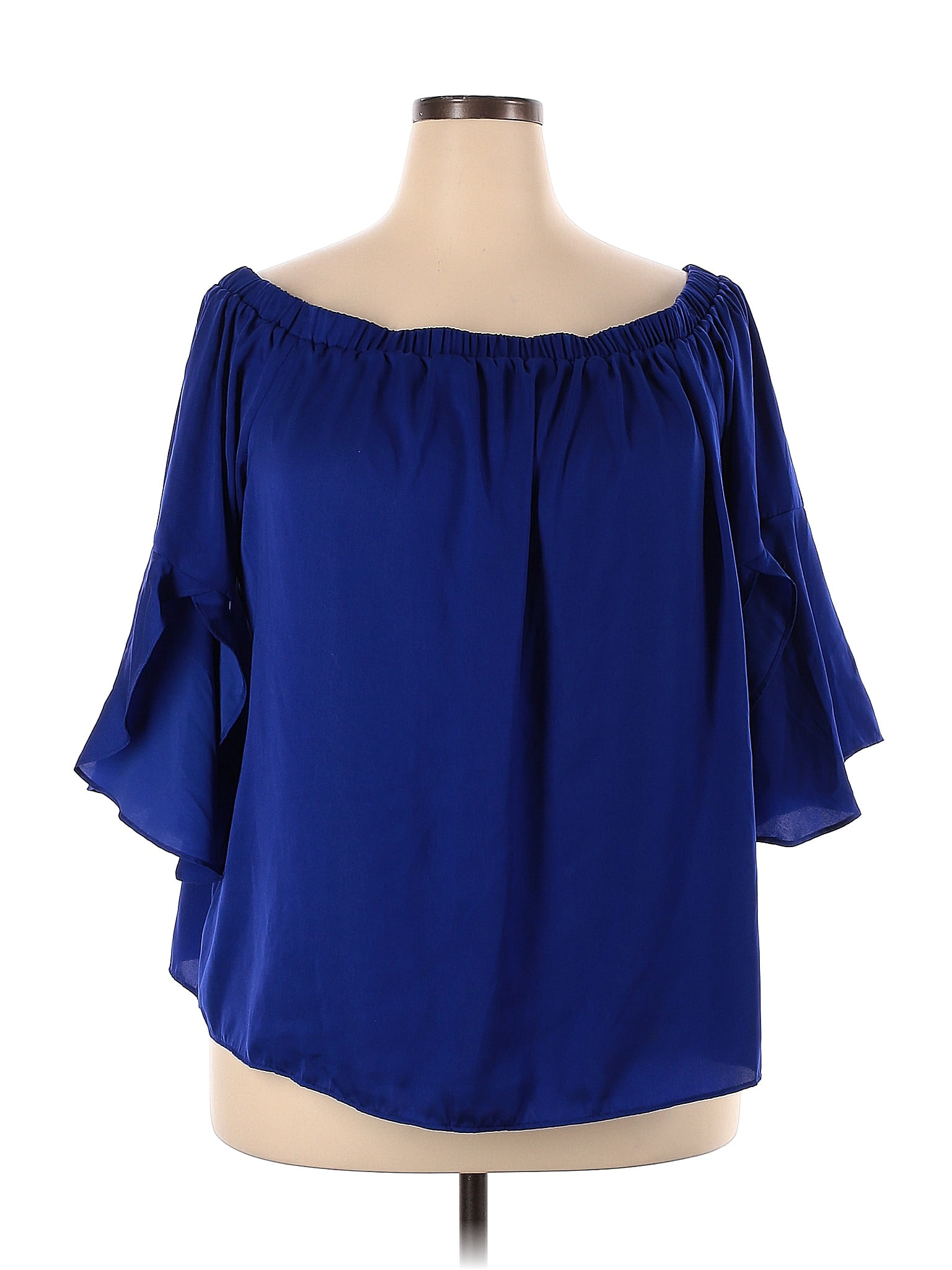 Bold Elements 100% Polyester Sapphire Blue Short Sleeve Blouse Size 2X ...