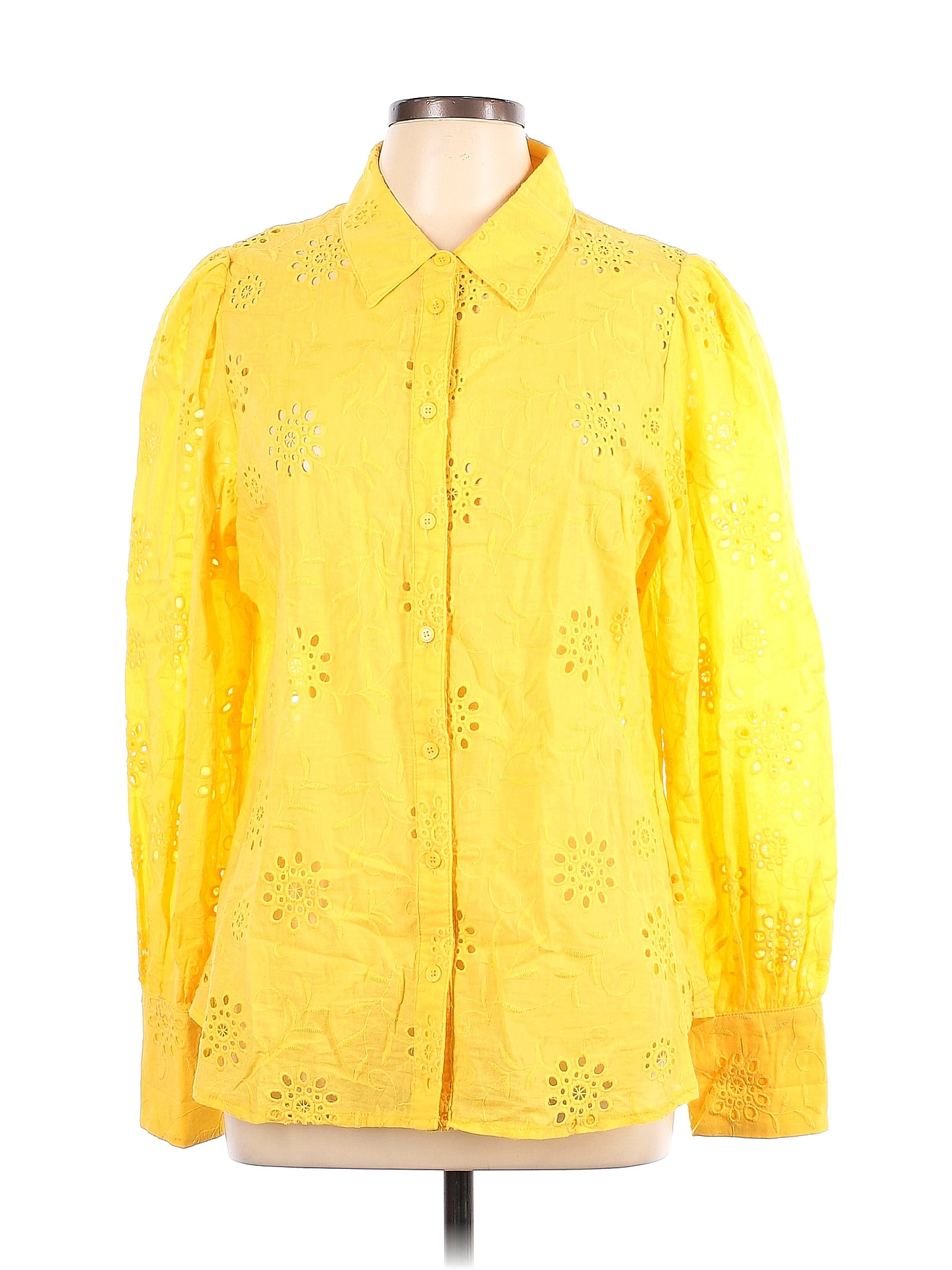 Boston Proper Floral Yellow Long Sleeve Button Down Shirt Size L 67