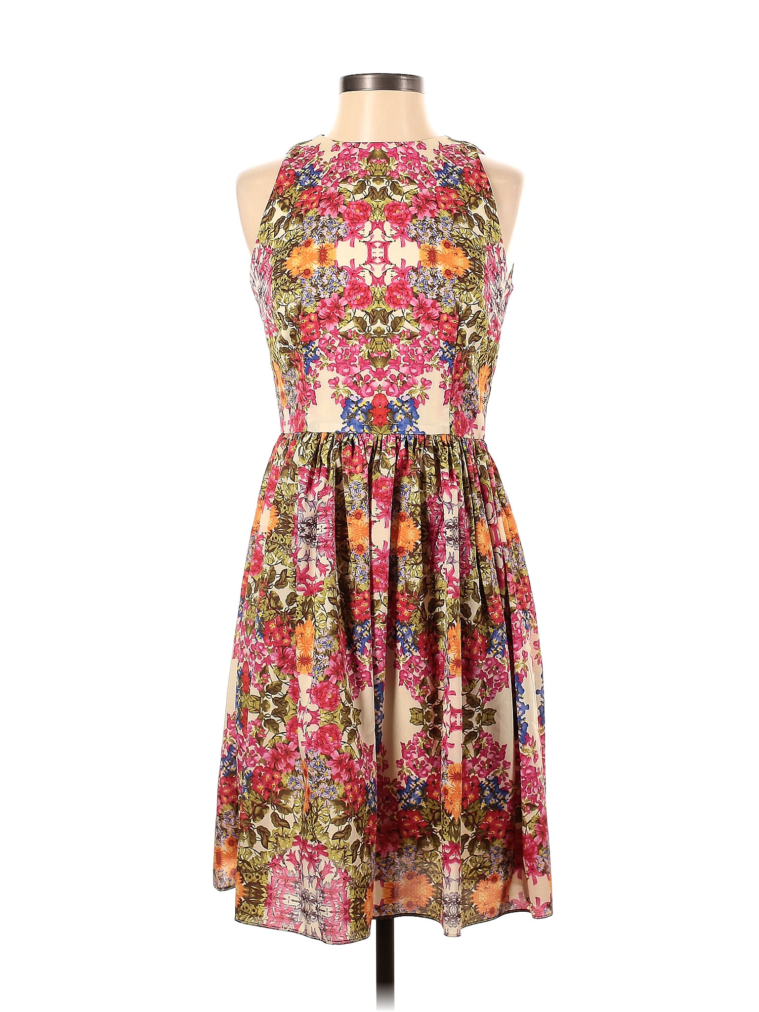 Maggy London 100 Polyester Floral Multi Color Pink Casual Dress Size 4