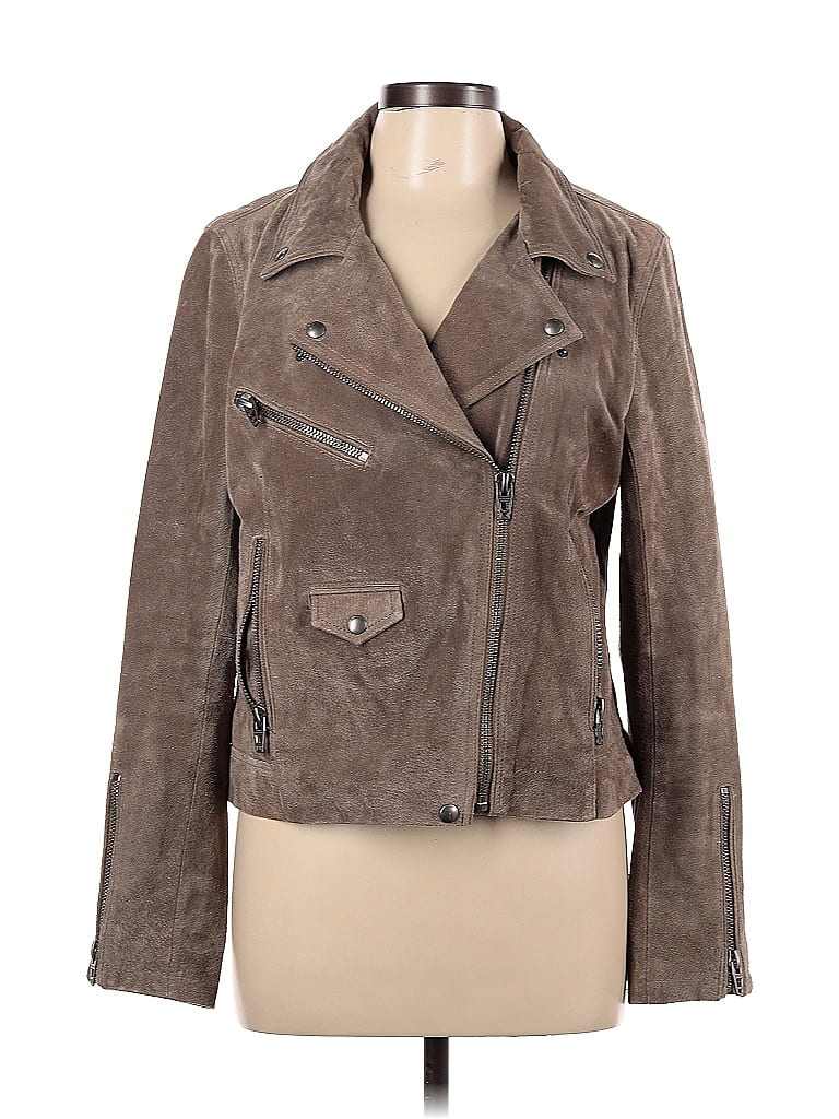 Blank NYC 100% Leather Solid Brown Leather Jacket Size L - 67% off | thredUP