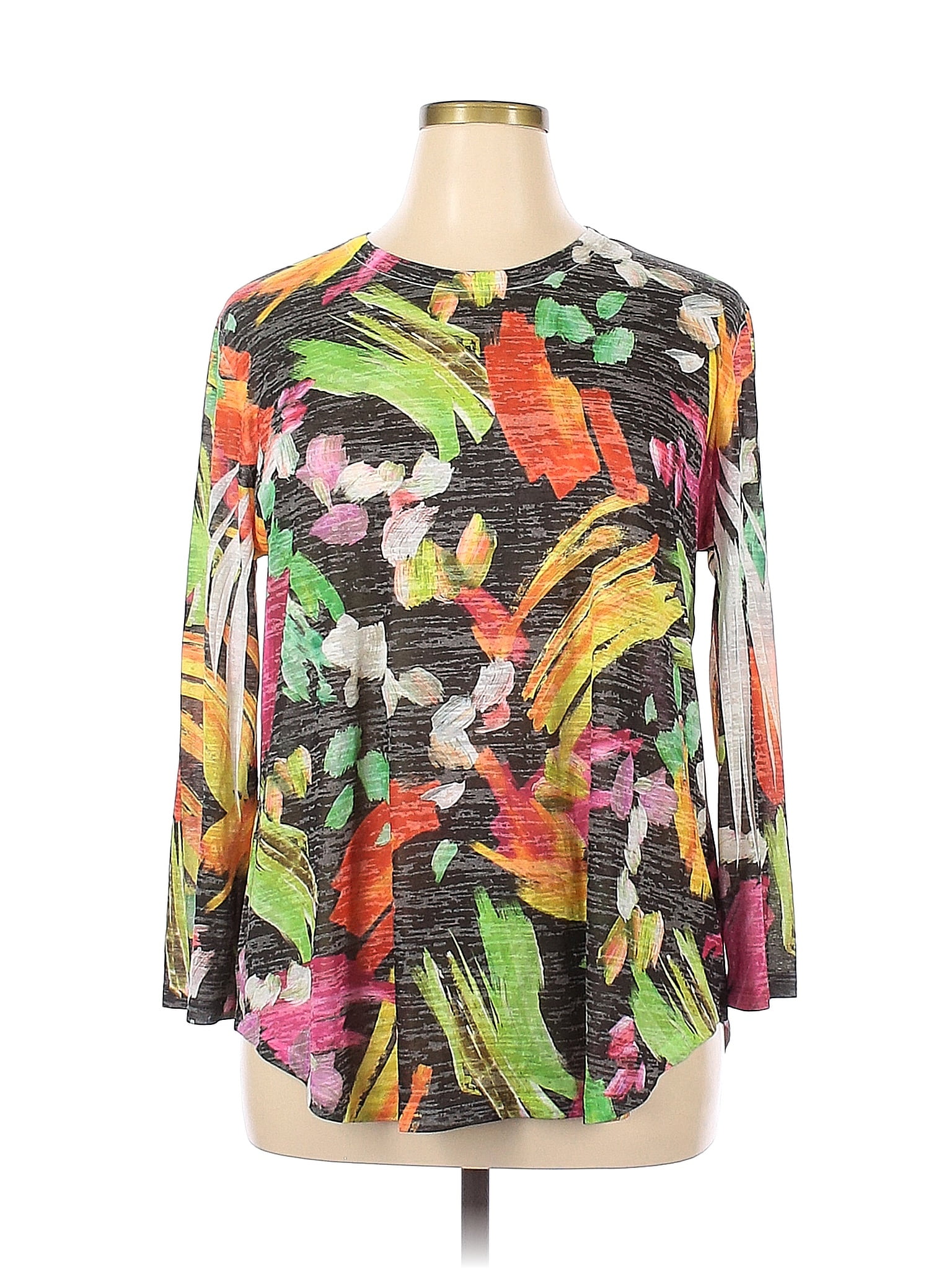 Jess & Jane Color Block Tropical Black Long Sleeve T-Shirt Size XL - 60 ...