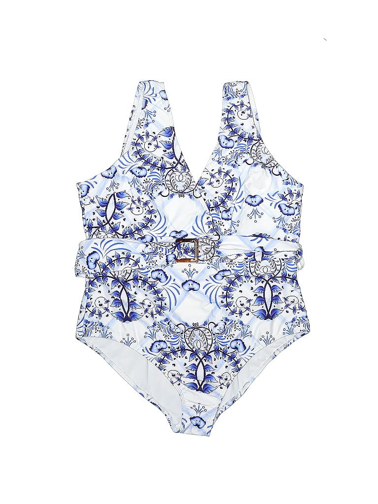 Missguided White Blue One Piece Swimsuit Size 14 - 54% off | thredUP