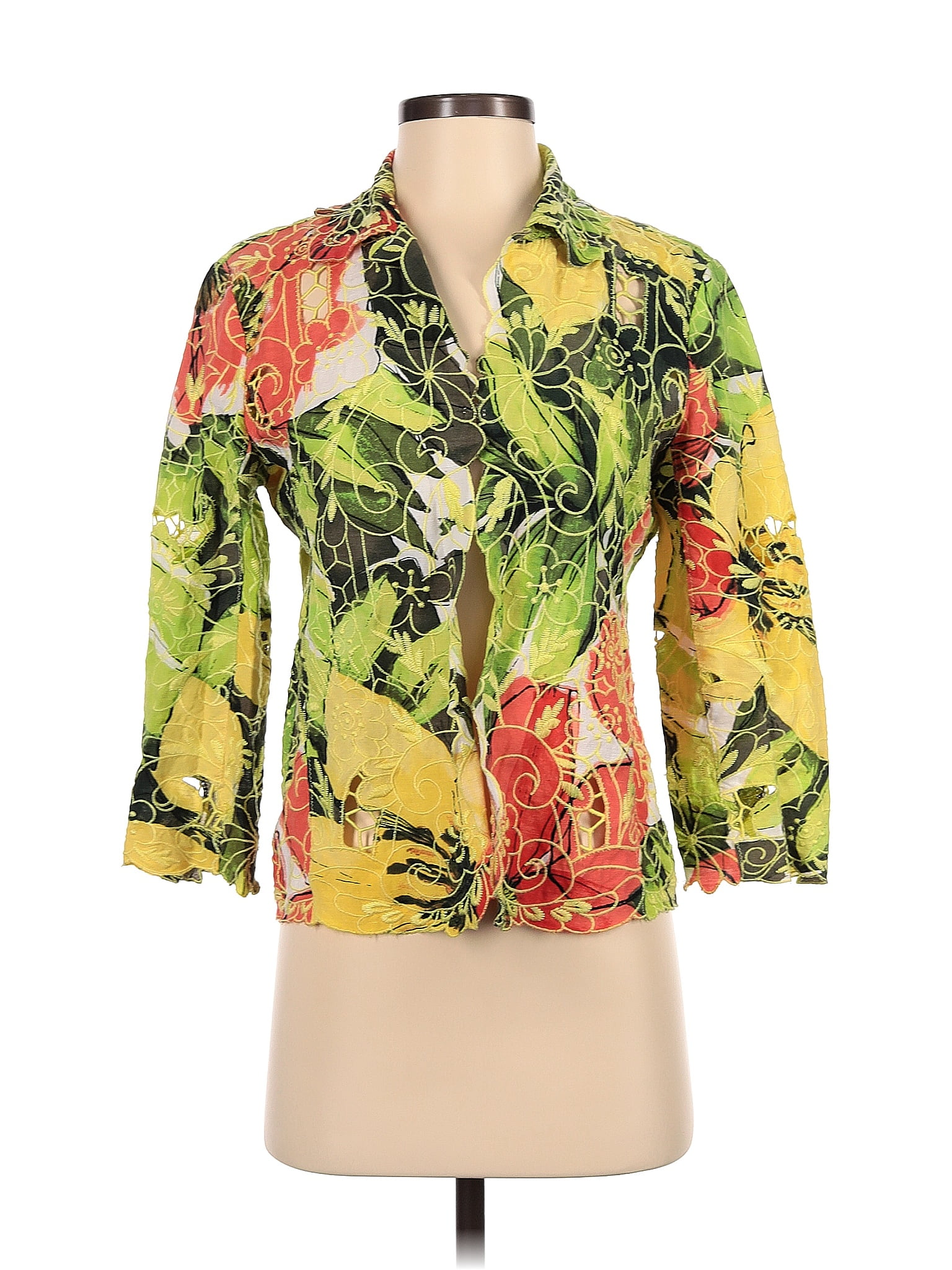 Chico's Tropical Yellow Green Long Sleeve Blouse Size Sm (0) - 79% off ...
