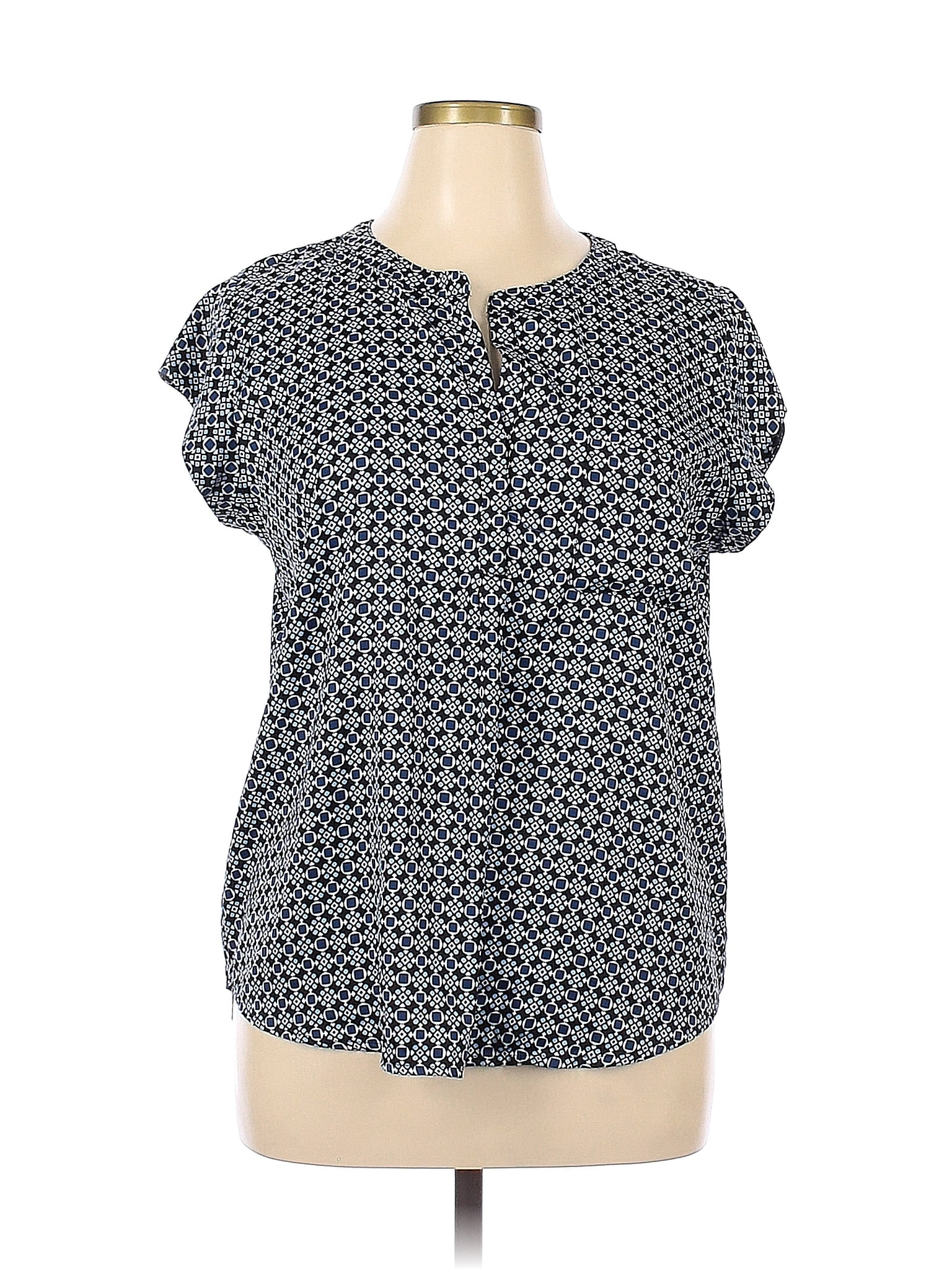 Liz Claiborne 100 Polyester Color Block Polka Dots Blue Short Sleeve