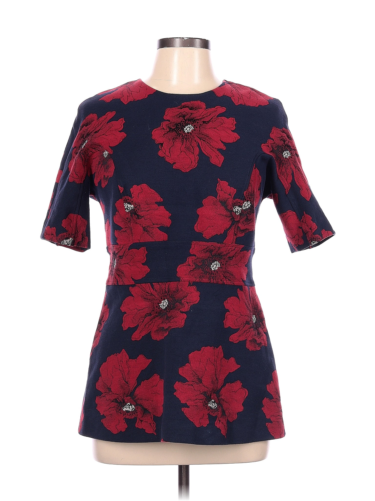 Lela Rose Color Block Floral Navy Burgundy Short Sleeve Blouse Size 10 ...