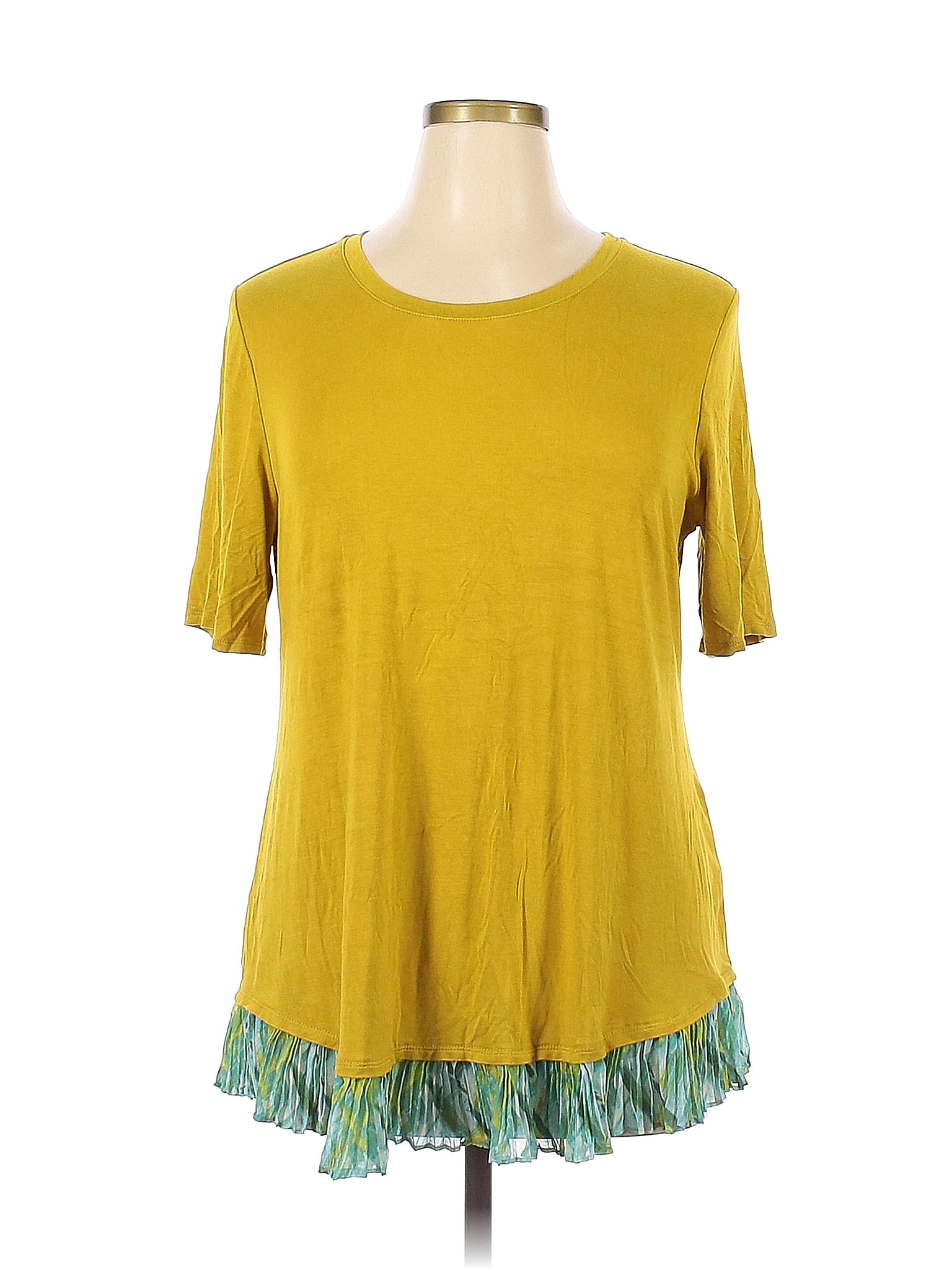 Logo By Lori Goldstein Yellow Green Short Sleeve Blouse Size Xl 69