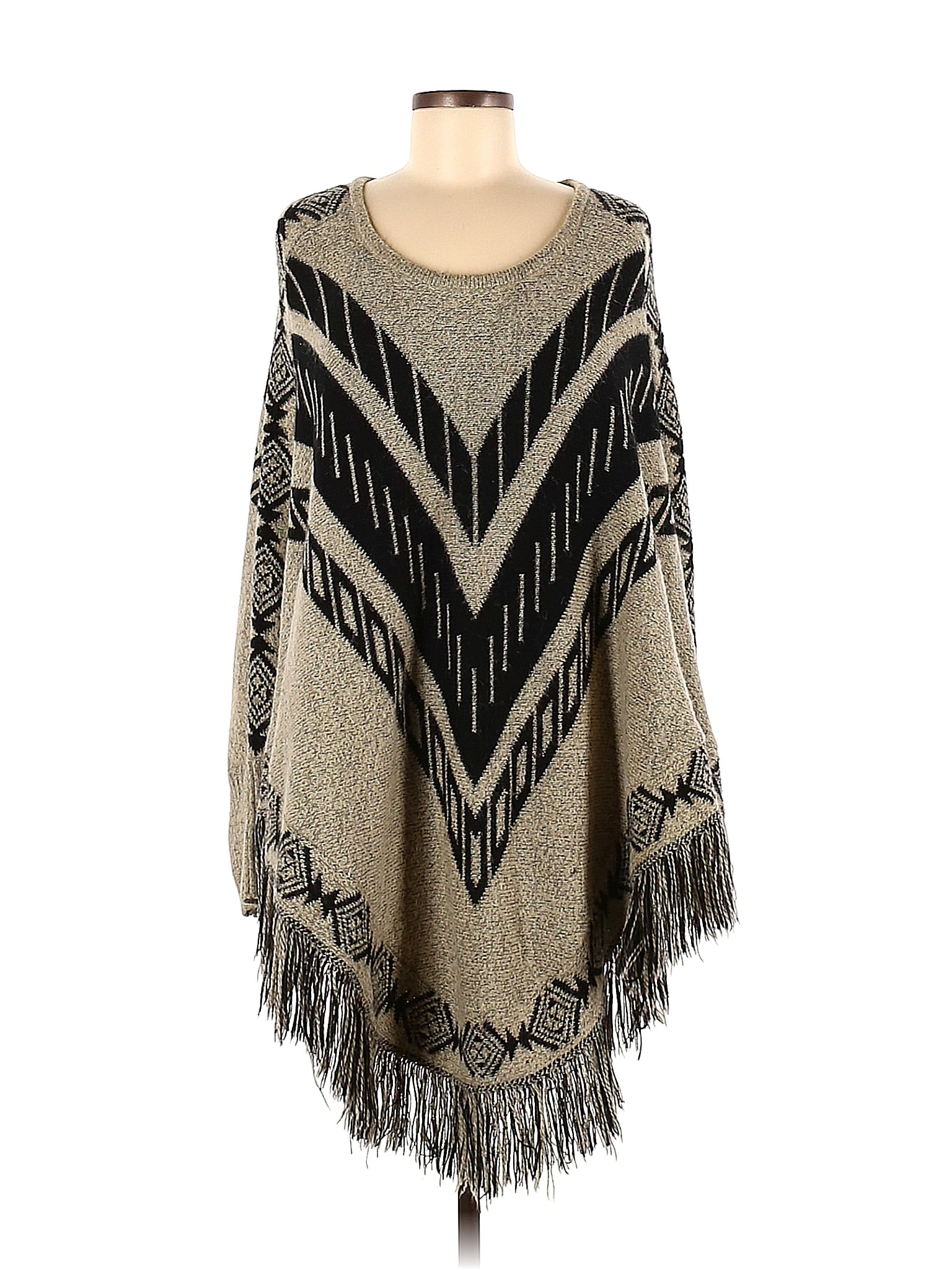 Charming Charlie Chevron-herringbone Chevron Tan Poncho One Size - 36% ...