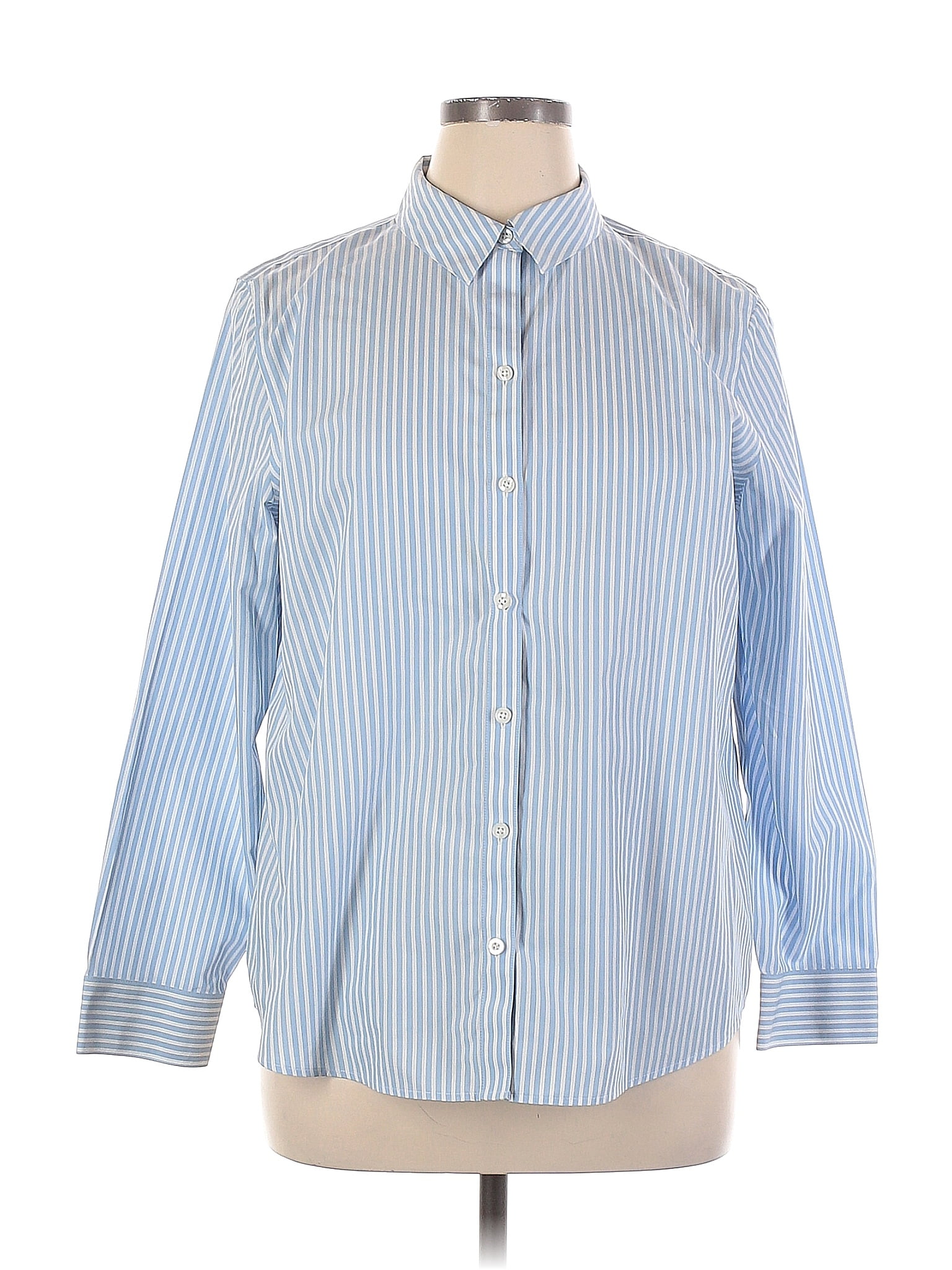 Chico's 100% Cotton Stripes Blue Long Sleeve Button-Down Shirt Size XL (3) - 76% off | thredUP