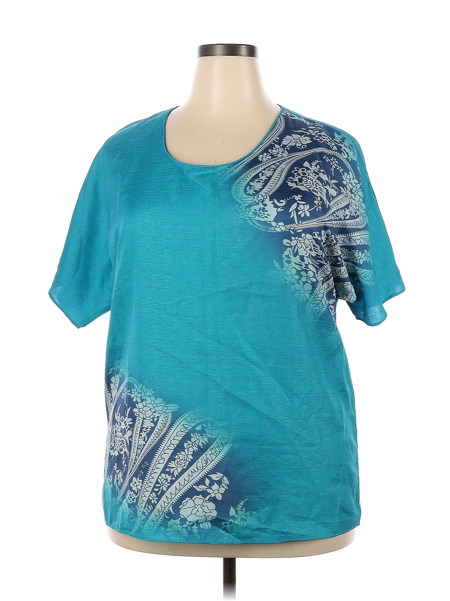Misslook 100% Polyester Blue Teal Short Sleeve Blouse Size XXL - 71% ...