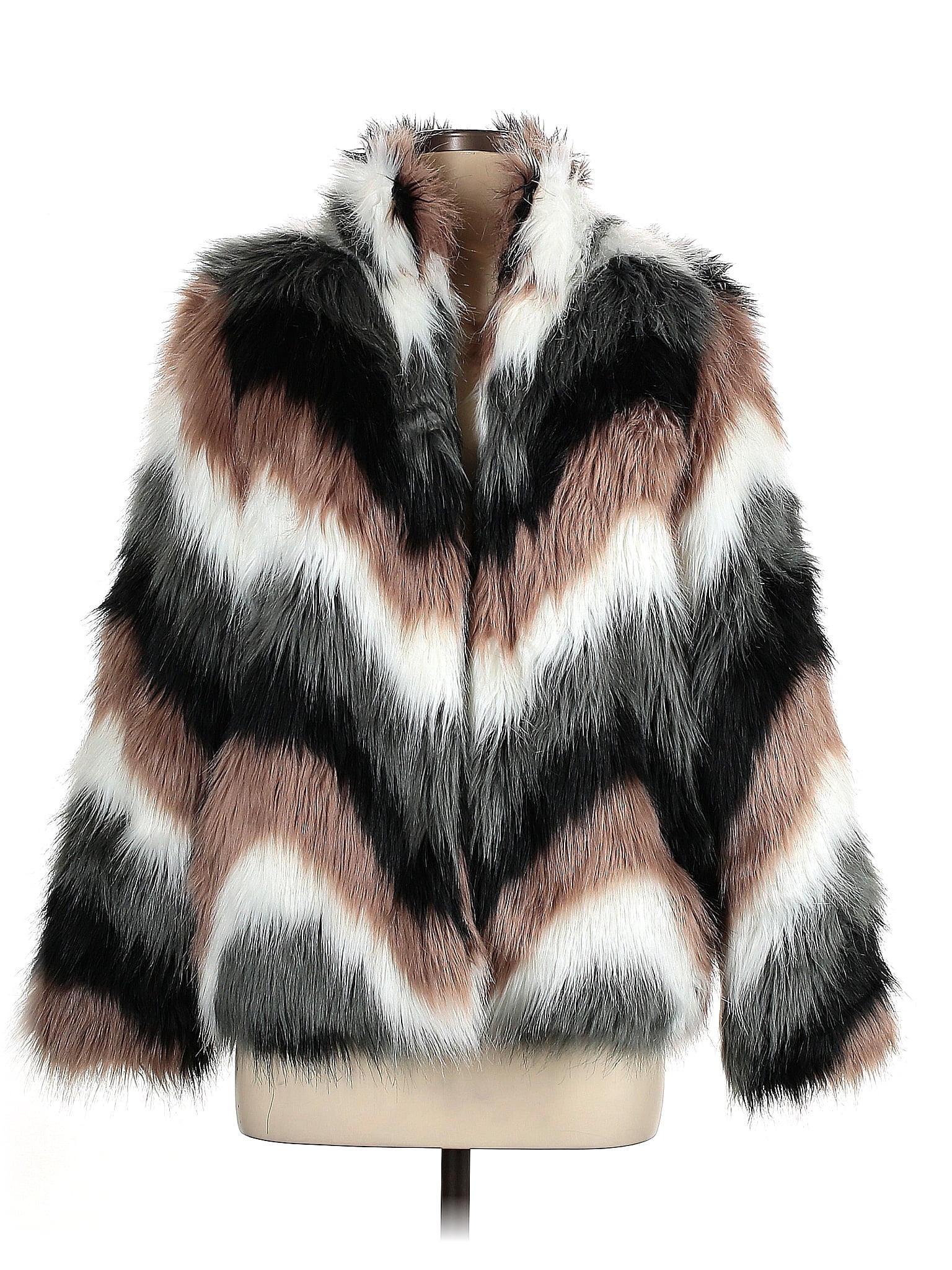 Forever 21 Chevron-herringbone Chevron Brown Faux Fur Jacket Size M ...