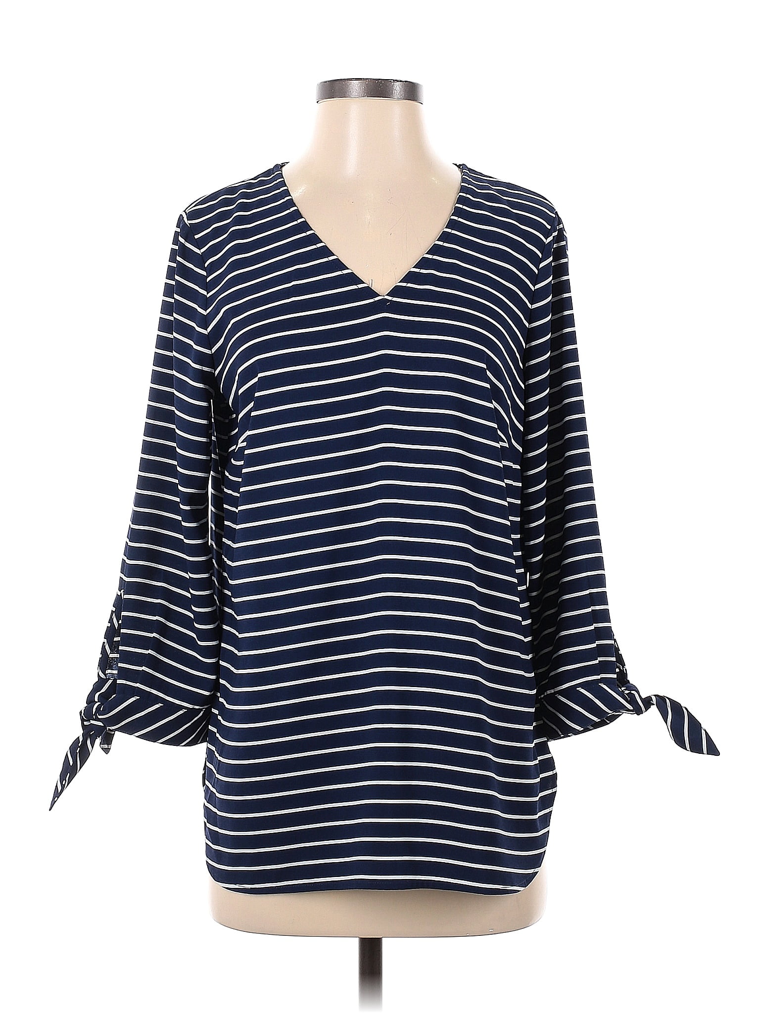 Talbots 100 Polyester Stripes Multi Color Blue Long Sleeve Blouse Size