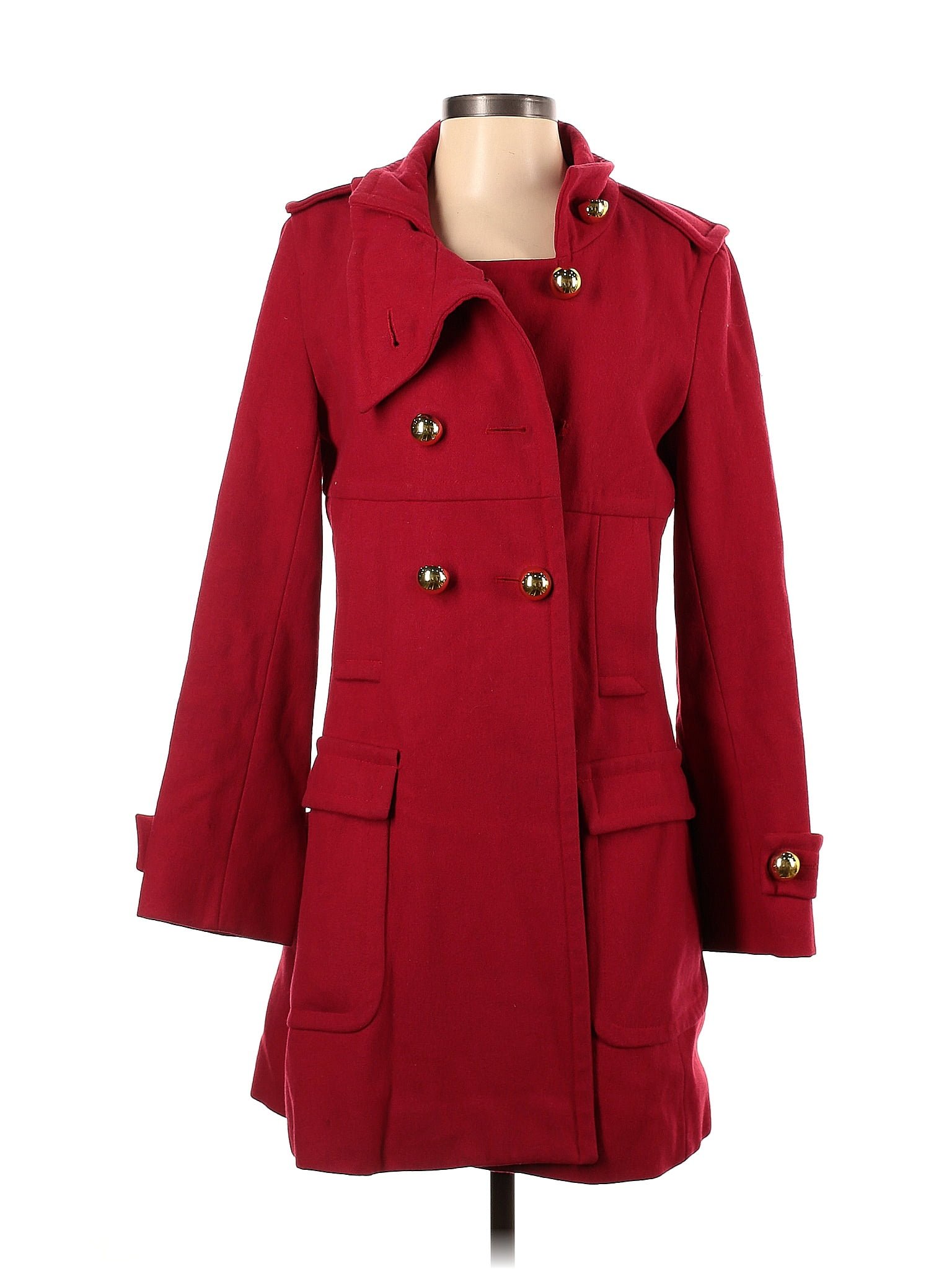 Via Solid Red Wool Coat Size S - 65% off | thredUP