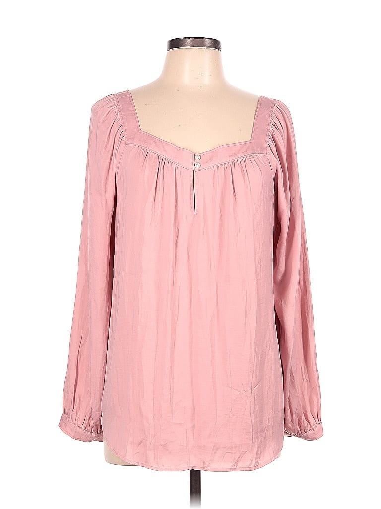 Ann Taylor LOFT 100% Polyester Solid Pink Long Sleeve Blouse Size L - 65% off | thredUP