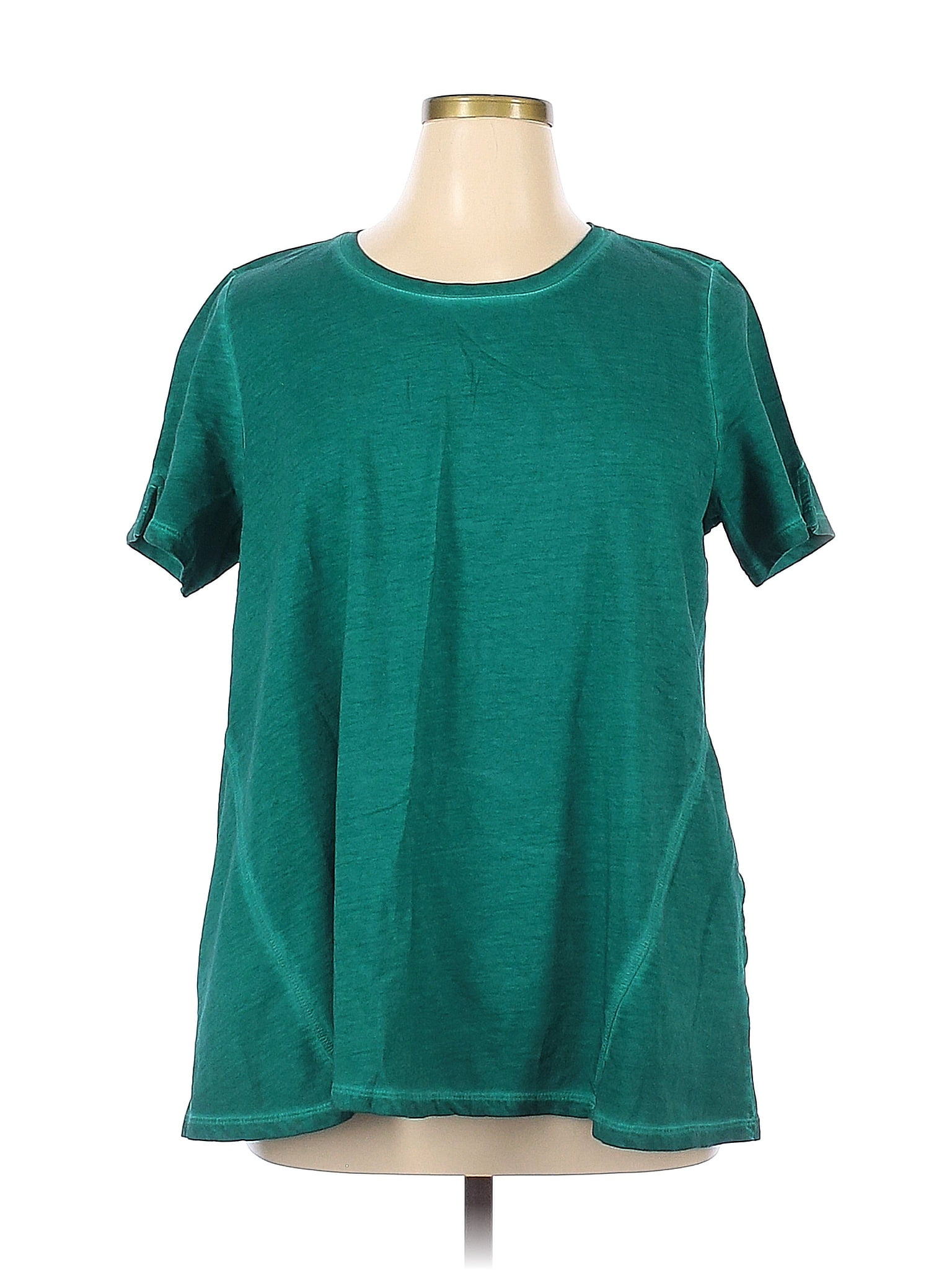 Logo By Lori Goldstein 100 Cotton Color Block Teal Green Short Sleeve