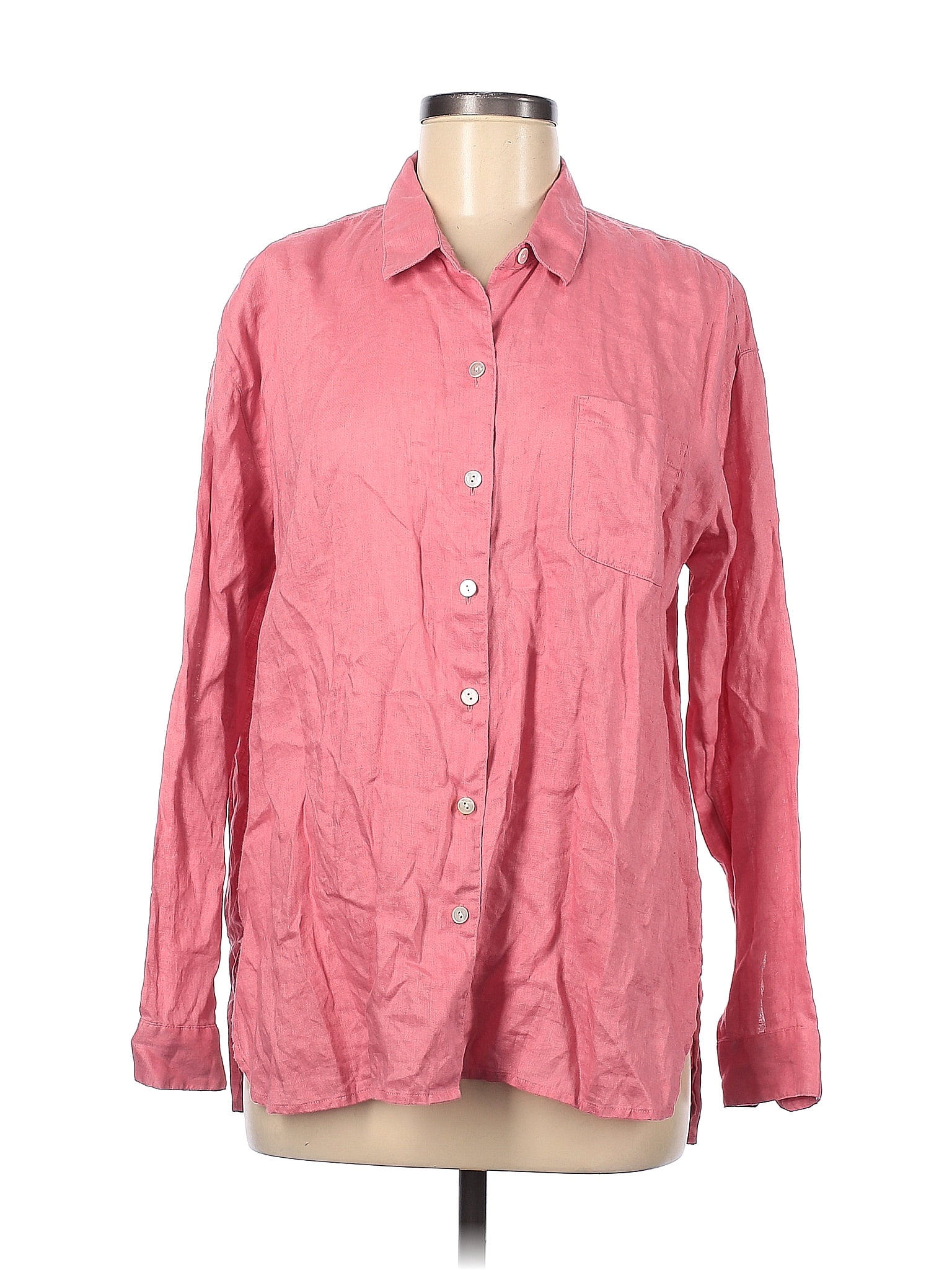J.Jill 100% Linen Checkered-gingham Pink Long Sleeve Button-Down Shirt Size M - 65% off | thredUP