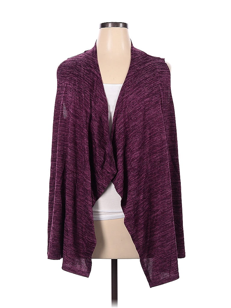 LOGO by Lori Goldstein Color Block Marled Purple Cardigan Size 1X (Plus ...