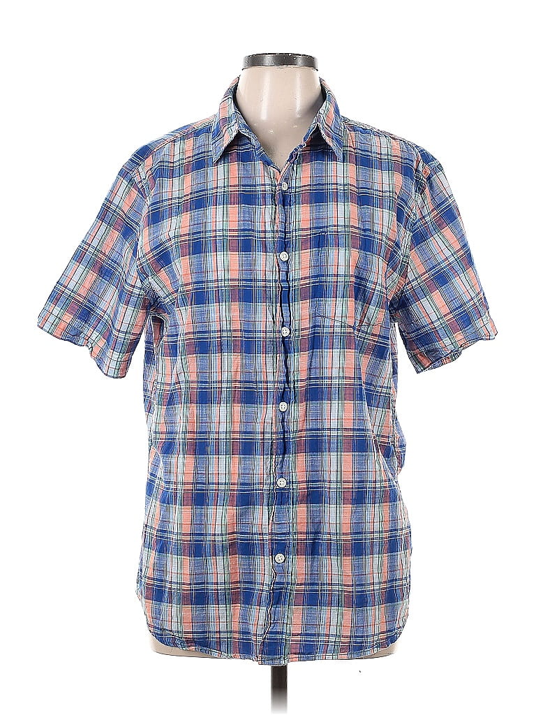 Hawker Rye 100% Cotton Plaid Blue Short Sleeve Button-Down Shirt Size L ...