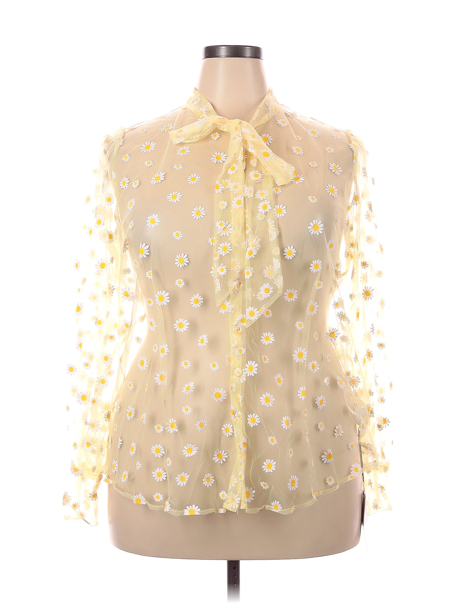 Unique Vintage Polka Dots Yellow Long Sleeve Blouse Size 3X (Plus) - 64 ...