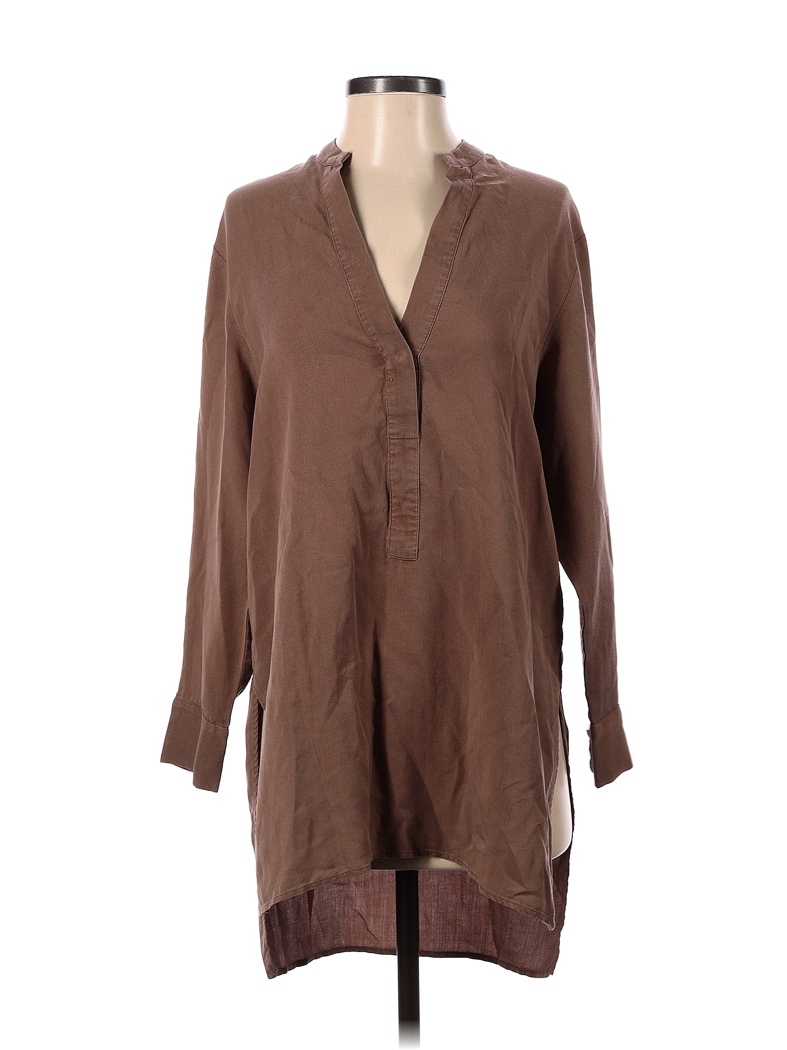 Zara Solid Brown Long Sleeve Blouse Size Xs 45 Off Thredup