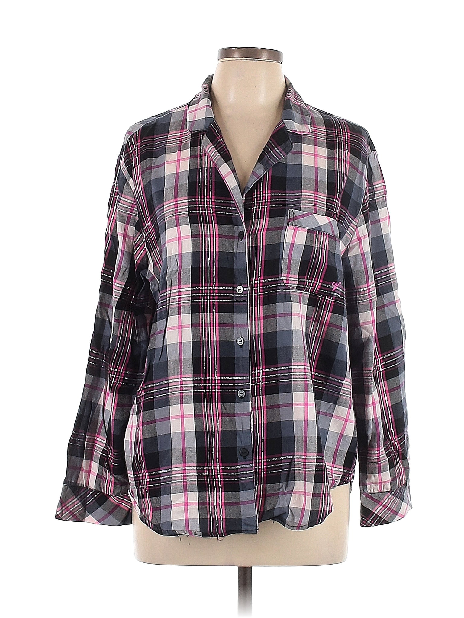 Victorias Secret Plaid Multi Color Pink Long Sleeve Button Down Shirt