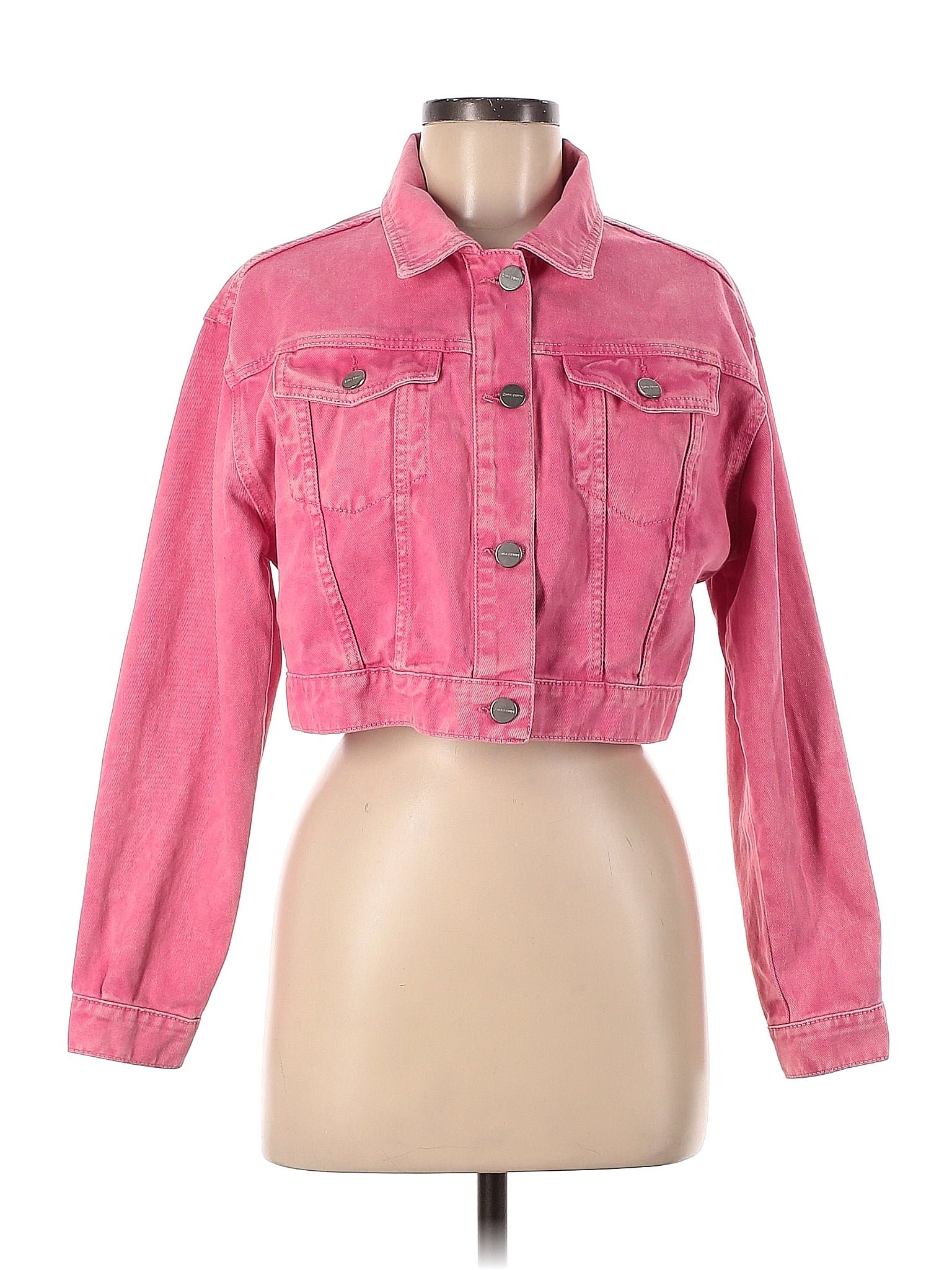 Zara Solid Pink Denim Jacket Size M - 33% off | thredUP