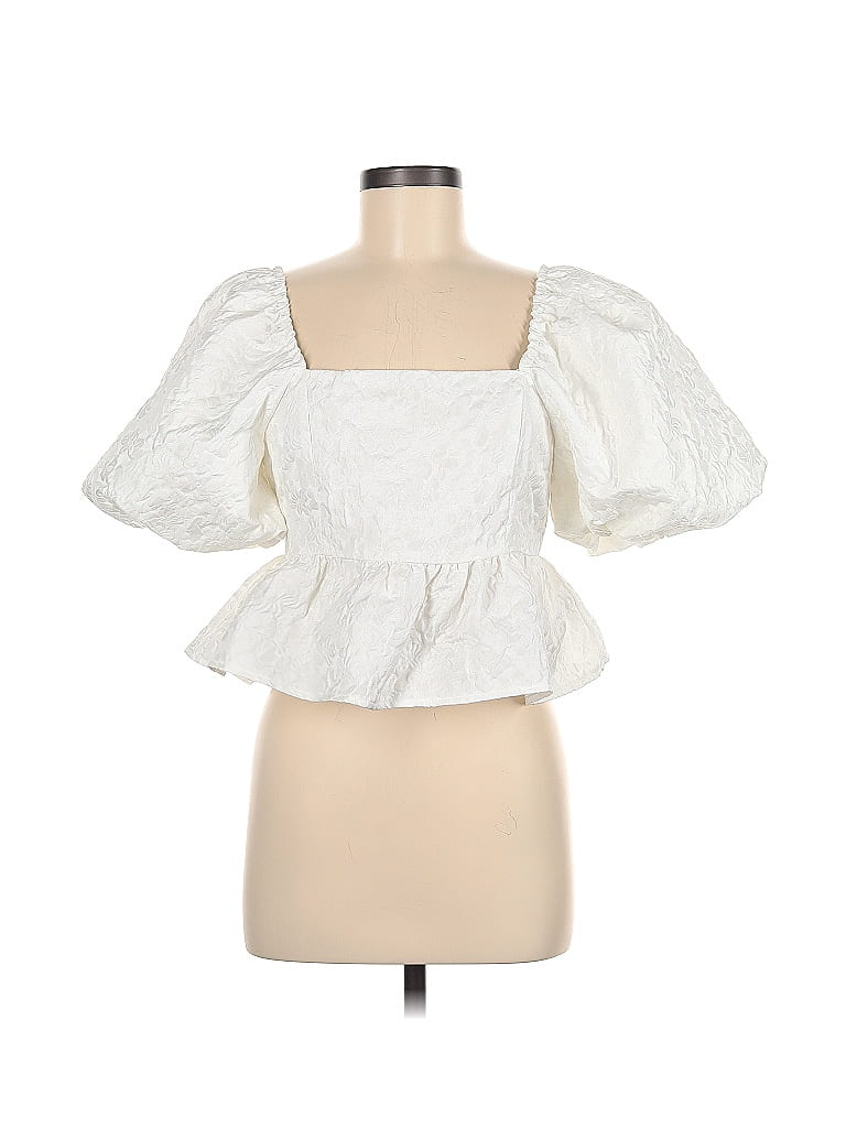 Endless Blu 100% Polyester Solid White Ivory Short Sleeve Blouse Size M ...