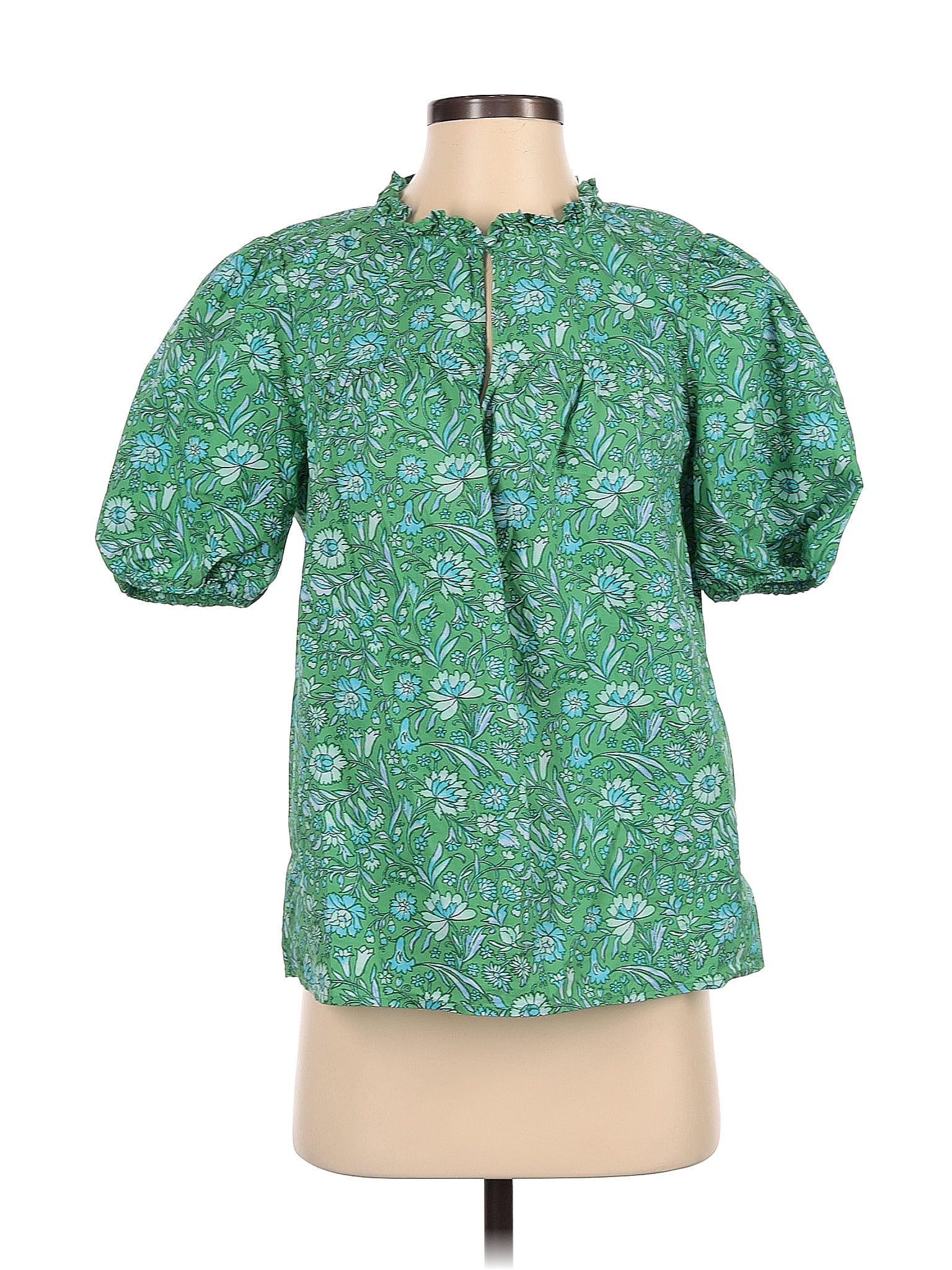 J Crew 100 Cotton Floral Green Short Sleeve Blouse Size S 68 Off