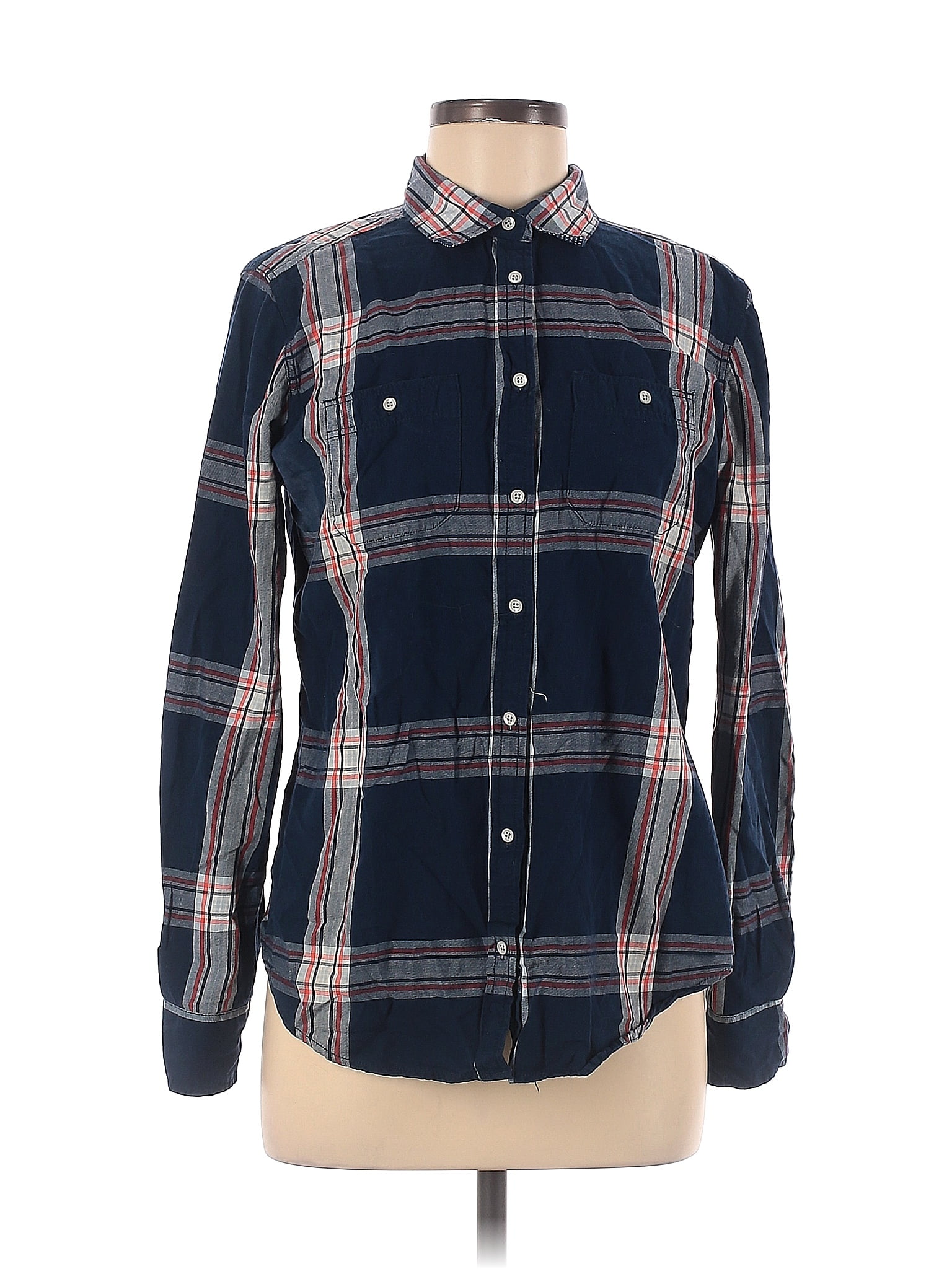 Stylus 100% Cotton Plaid Blue Long Sleeve Button-Down Shirt Size M - 57 ...