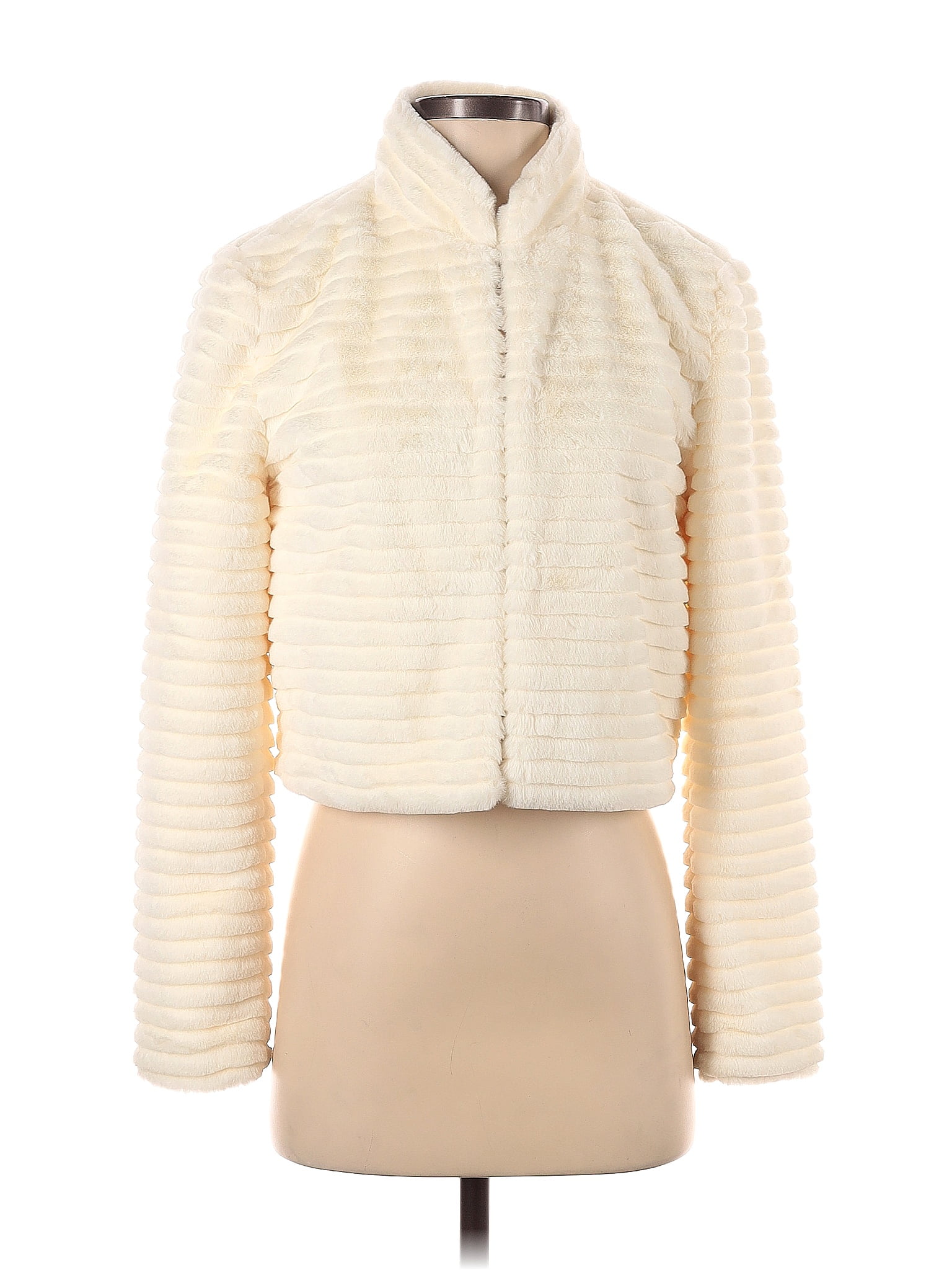 Betsey Johnson 100 Polyester Solid Ivory Faux Fur Jacket Size Xs 70