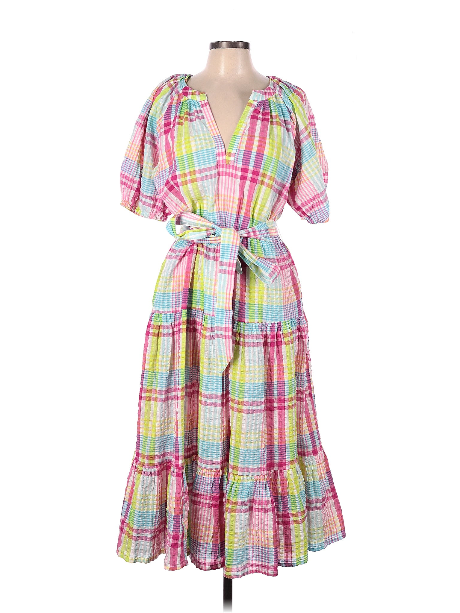Crown And Ivy 100 Cotton Plaid Multi Color Pink Casual Dress Size L 54