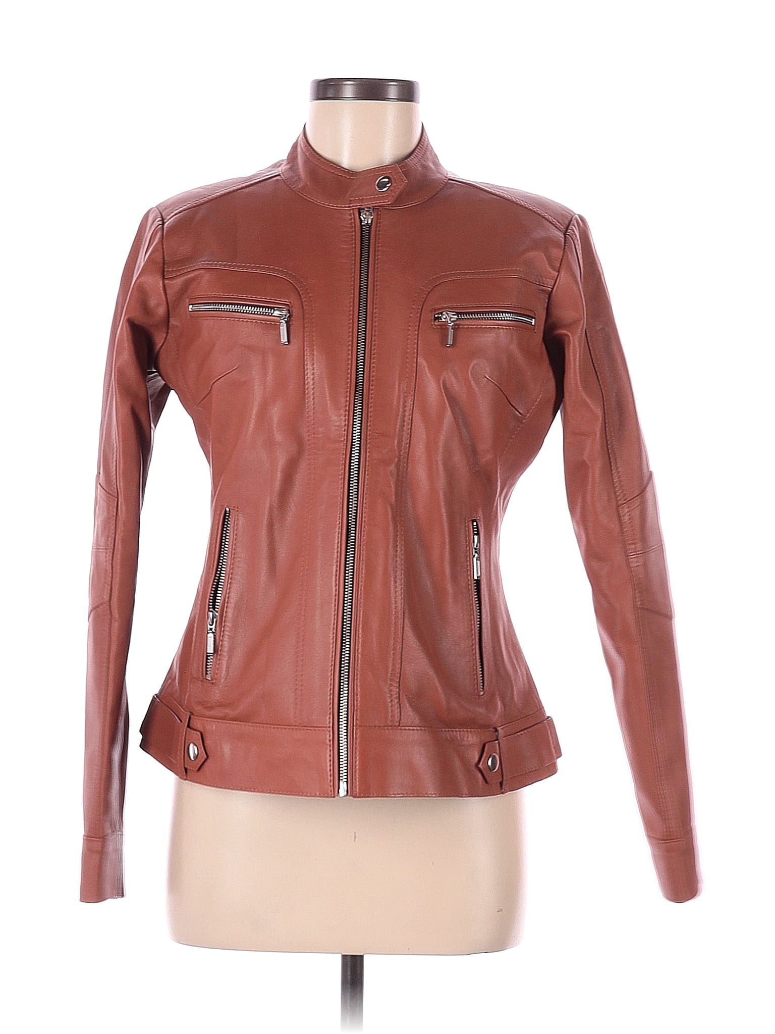 Assorted Brands Solid Brown Faux Leather Jacket Size M - 56% off | thredUP