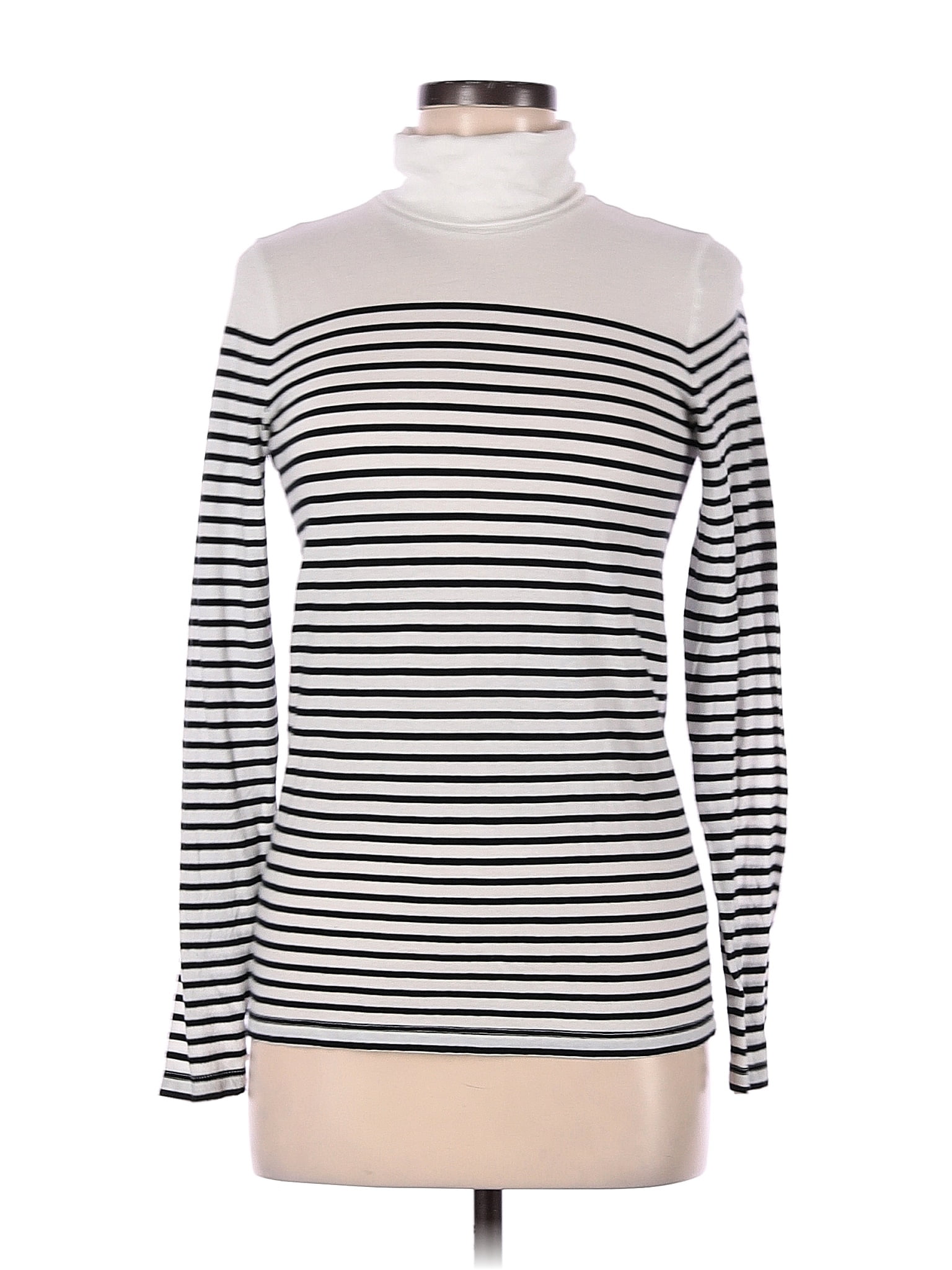 J Crew Factory Store 100 Cotton Color Block Stripes Silver Turtleneck
