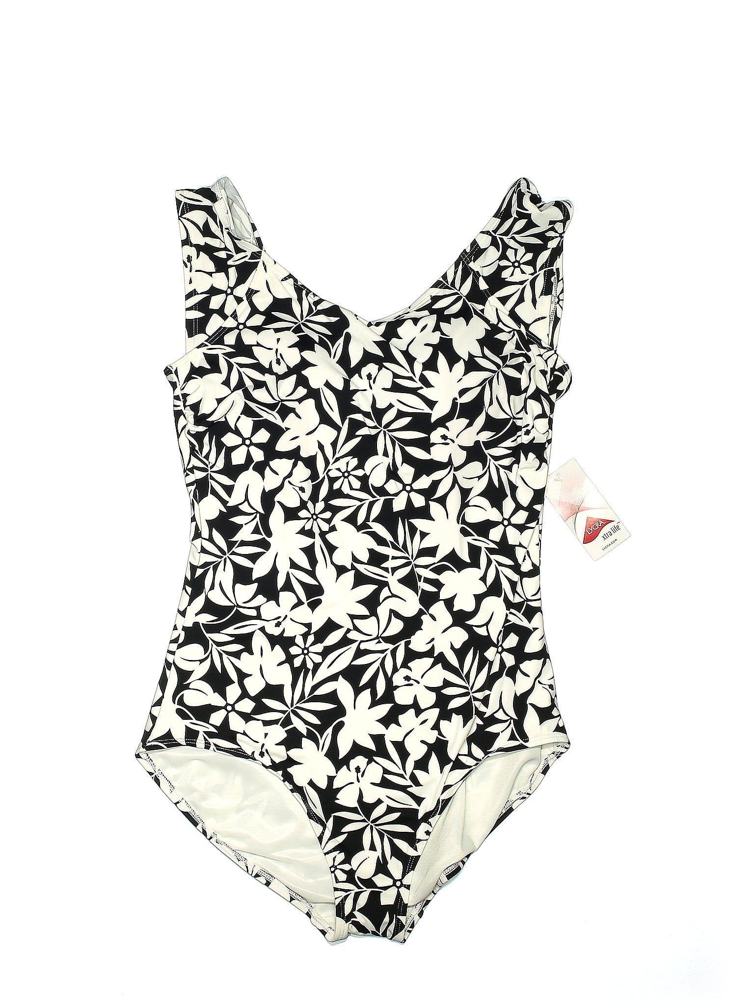 Lands End Floral Multi Color Ivory One Piece Swimsuit Size 14 69