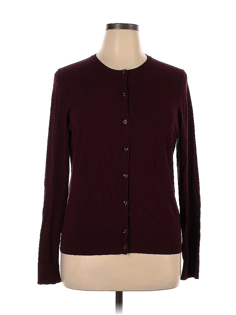 Ann Taylor Color Block Solid Burgundy Cardigan Size XL - 77% off | thredUP