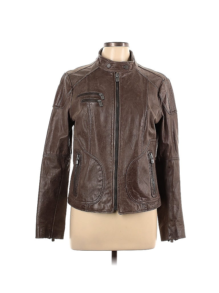Laundry by Shelli Segal 100% Leather Solid Brown Leather Jacket Size L - 76% off | thredUP