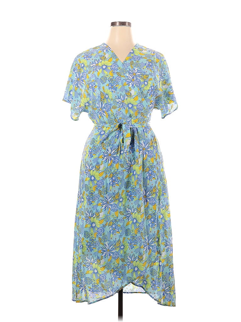 ModCloth 100% Silk Floral Multi Color Blue Casual Dress Size XL - 53% ...