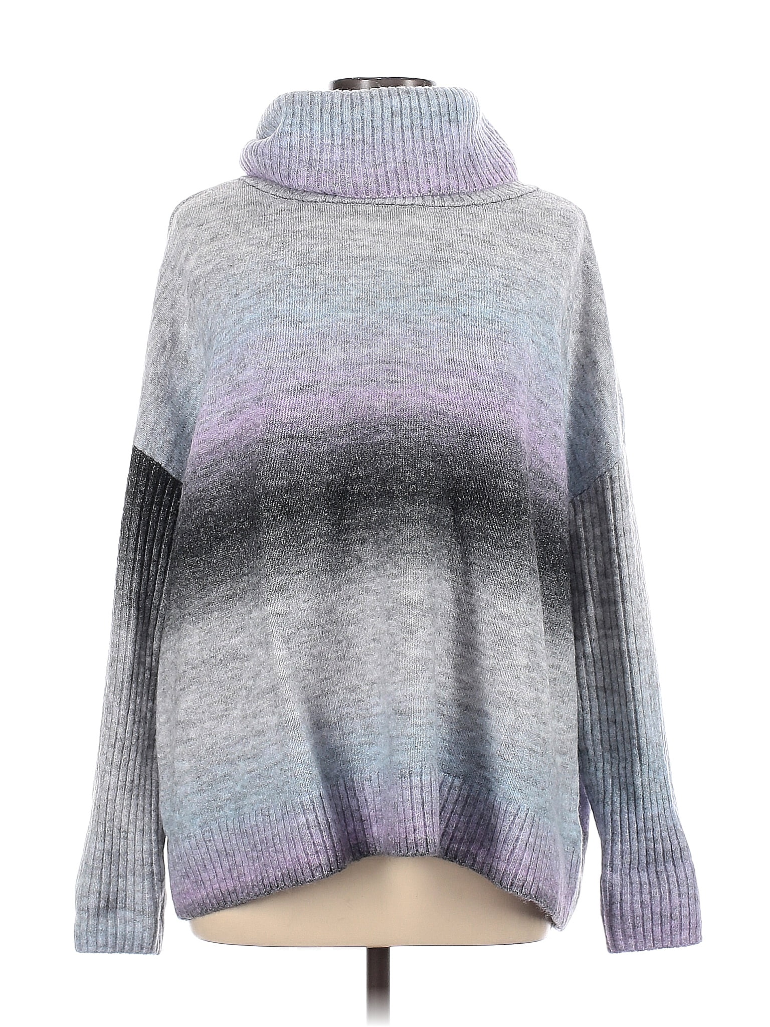 BeachLunchLounge Color Block Marled Purple Gray Turtleneck Sweater Size ...