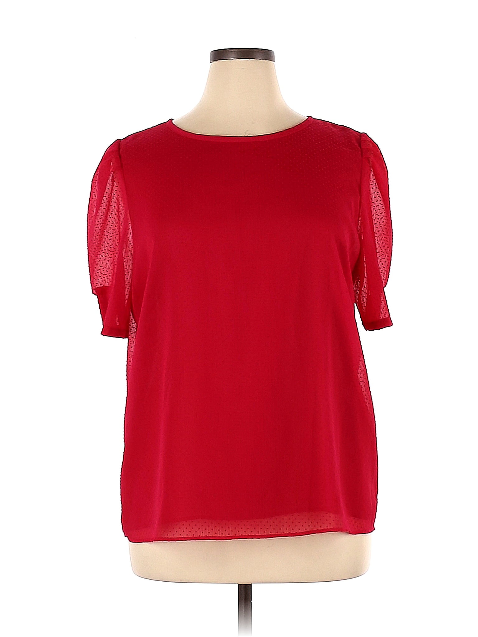 Ann Taylor Loft 100 Polyester Red Short Sleeve Blouse Size Xl 65