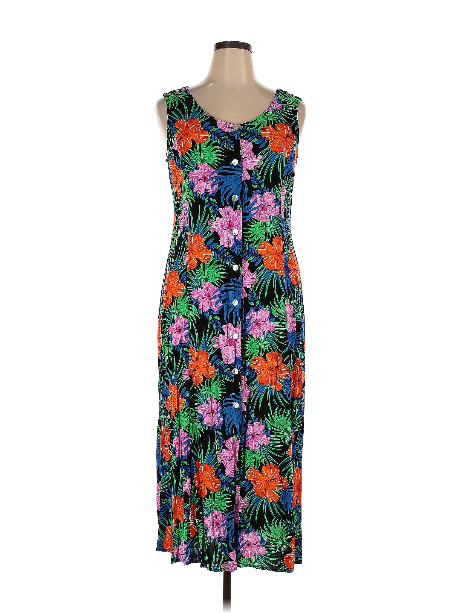 BFA Classics 100% Rayon Floral Multi Color Blue Casual Dress Size XL ...
