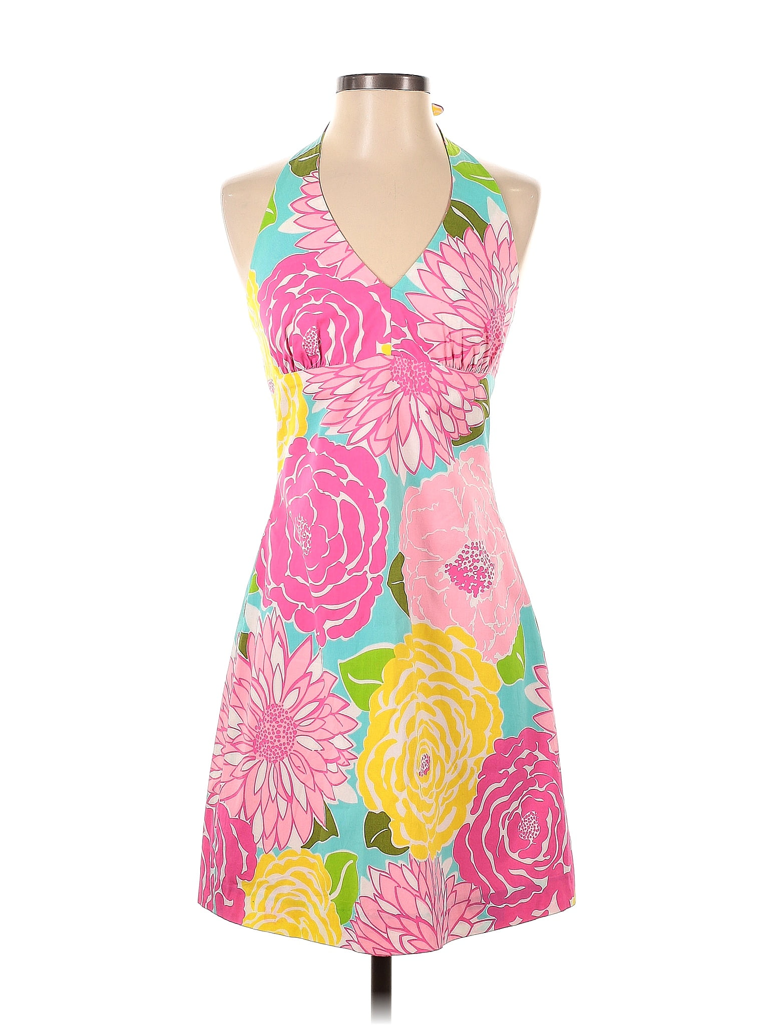 Lilly Pulitzer 100 Cotton Floral Multi Color Pink Casual Dress Size 4