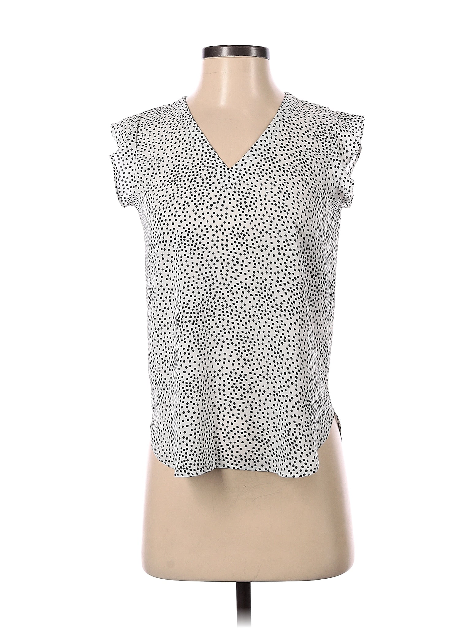 Ann Taylor Loft 100 Polyester Polka Dots White Silver Sleeveless