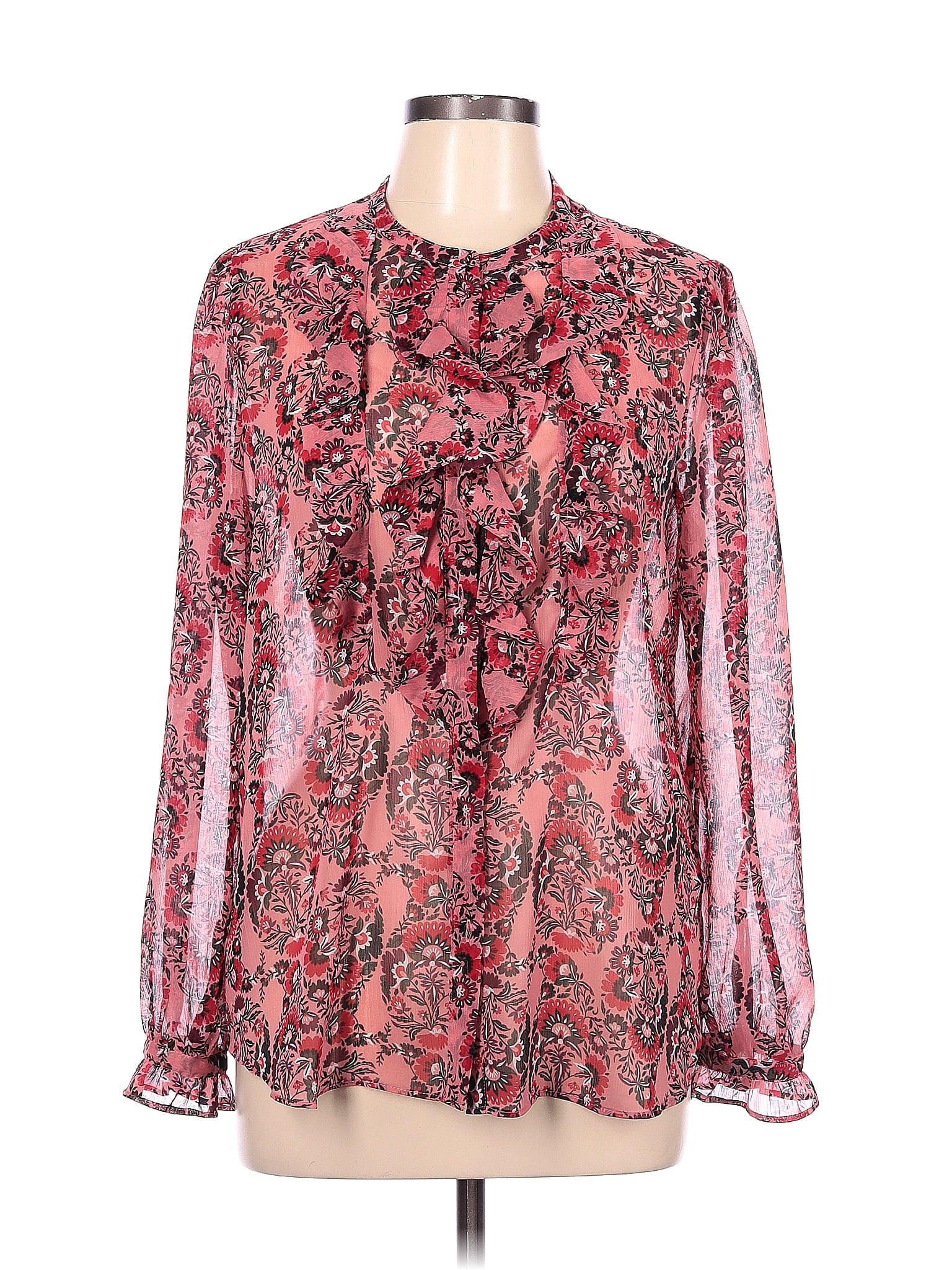 Boden 100 Polyester Paisley Multi Color Red Long Sleeve Blouse Size 10