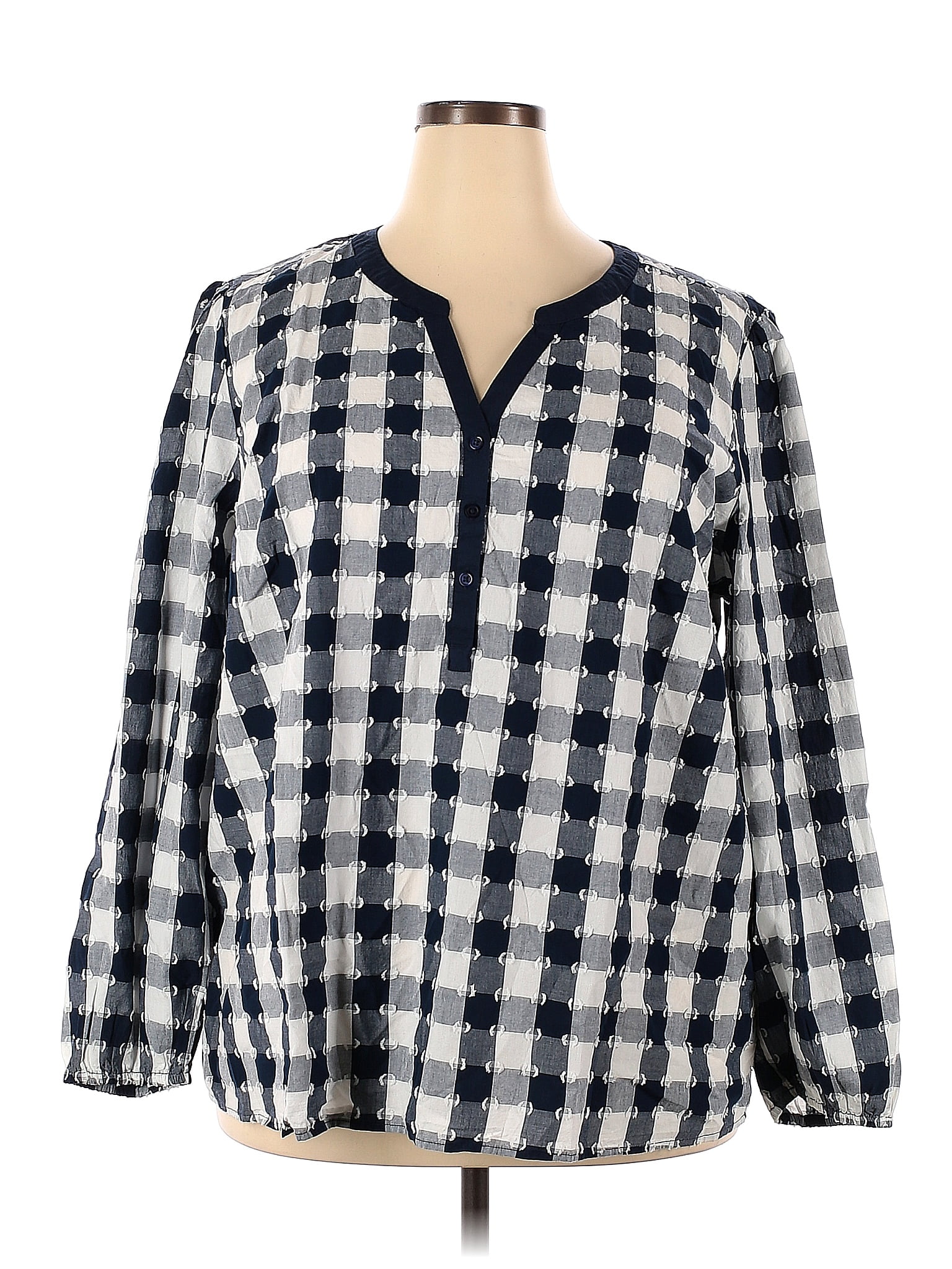 Kim Rogers 100 Cotton Checkered Gingham Multi Color Blue Long Sleeve