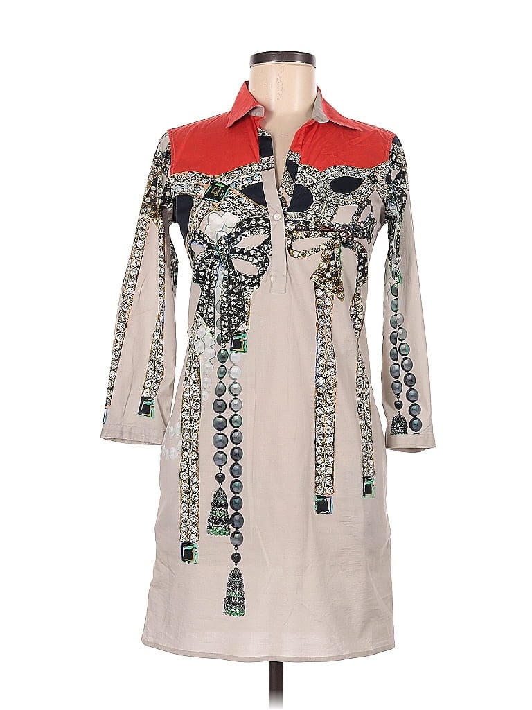Sara Roka Color Block Paisley Tan Gray Cocktail Dress Size 38 (EU) - 75 ...